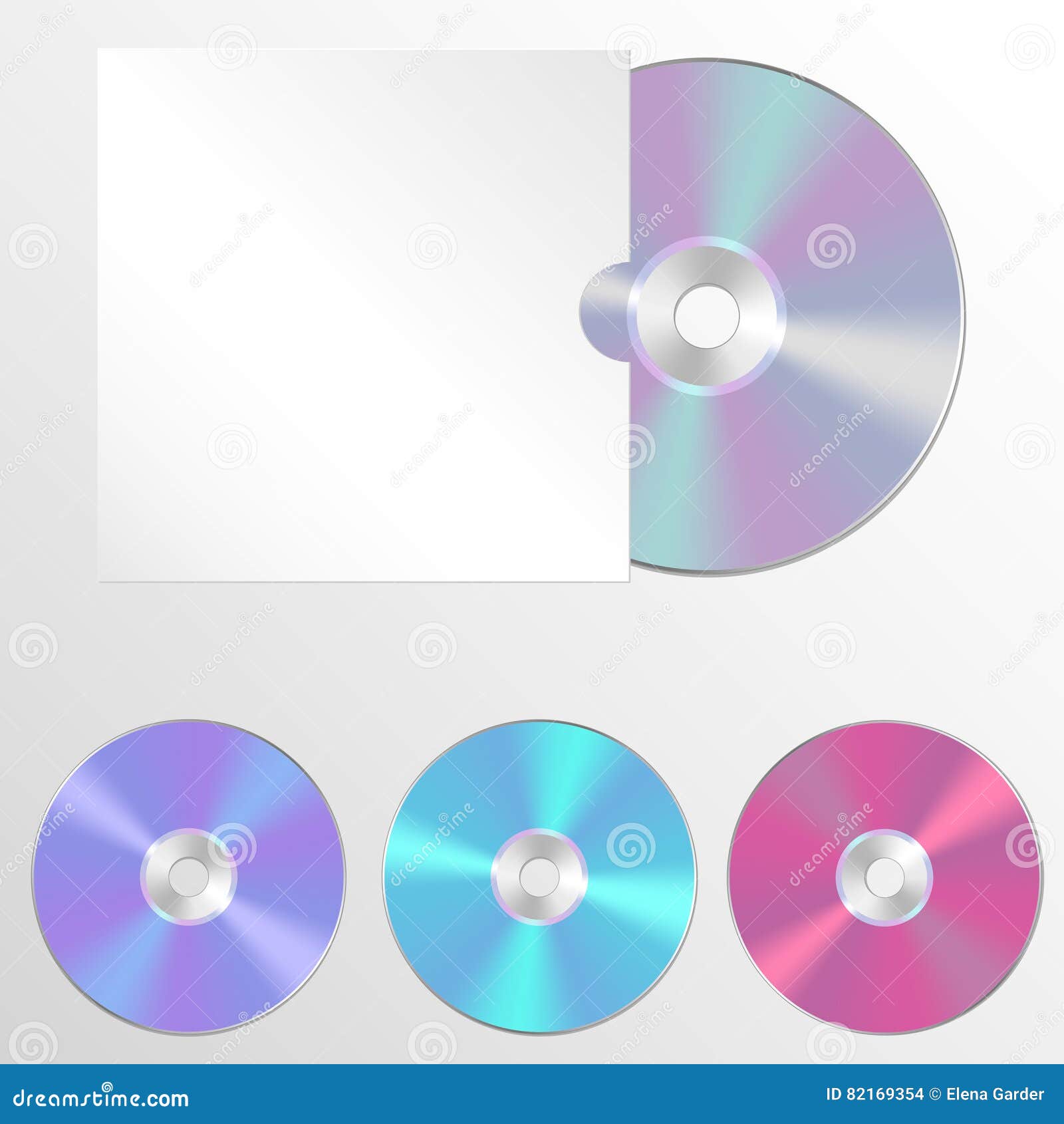 Vector Illustration Set of Isolated Blank Compact Disc CD or DVD. Realistic Style. Stock ...