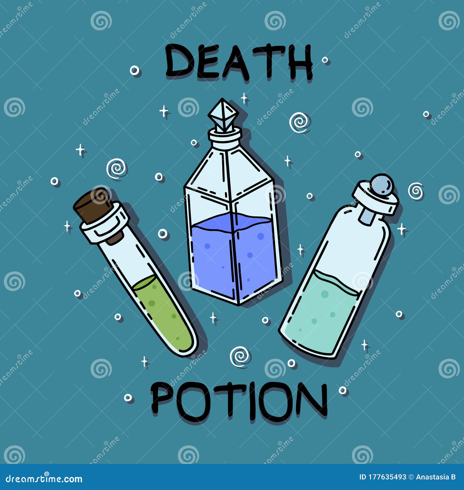 Vector Illustration, a Set of Magical Deadly Potions. Magic Poison ...