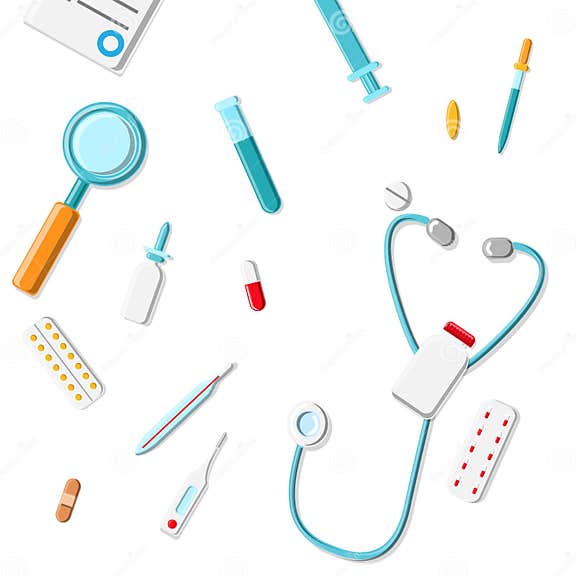 Vector Illustration Set Of Medical Objects Drugs Drugs Flasks