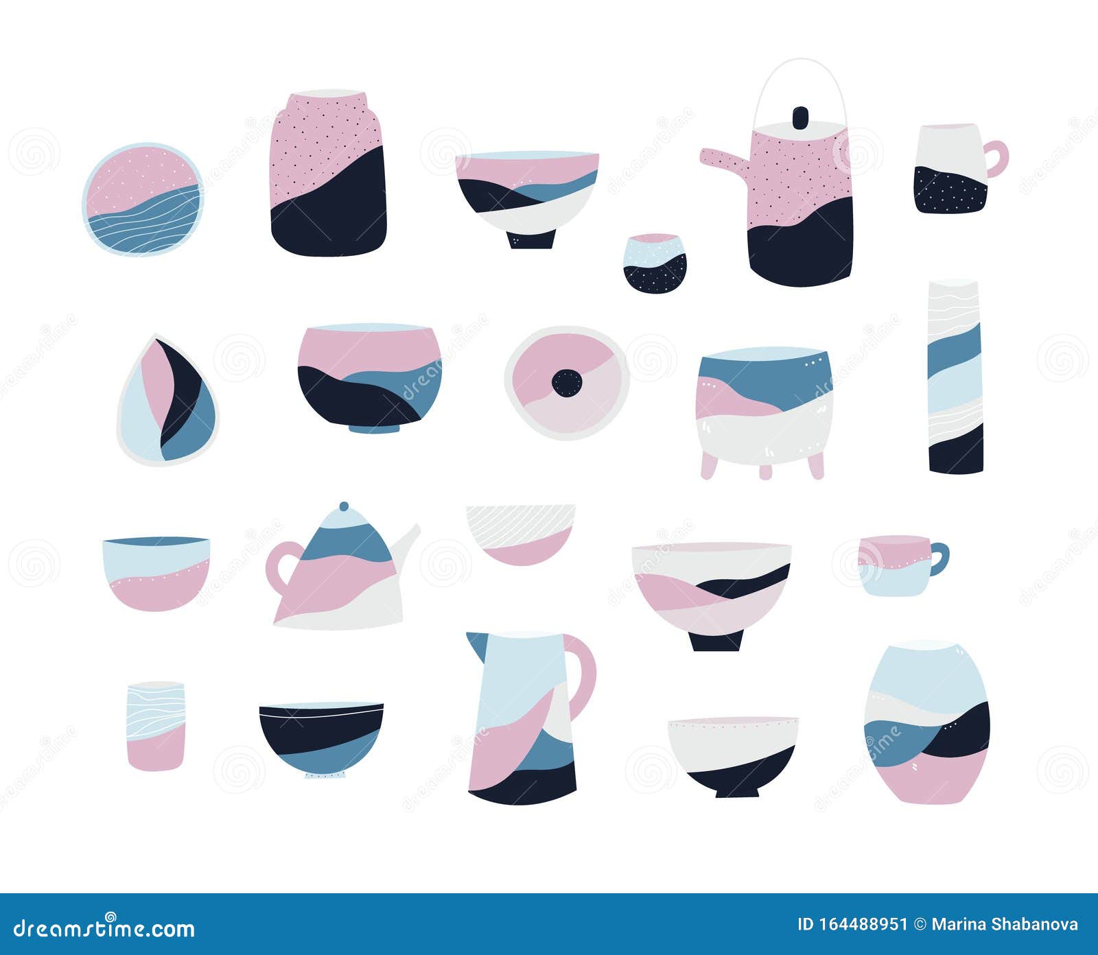 Vector Illustration. Set of Modern Decorative Ceramic Crockery Stock ...
