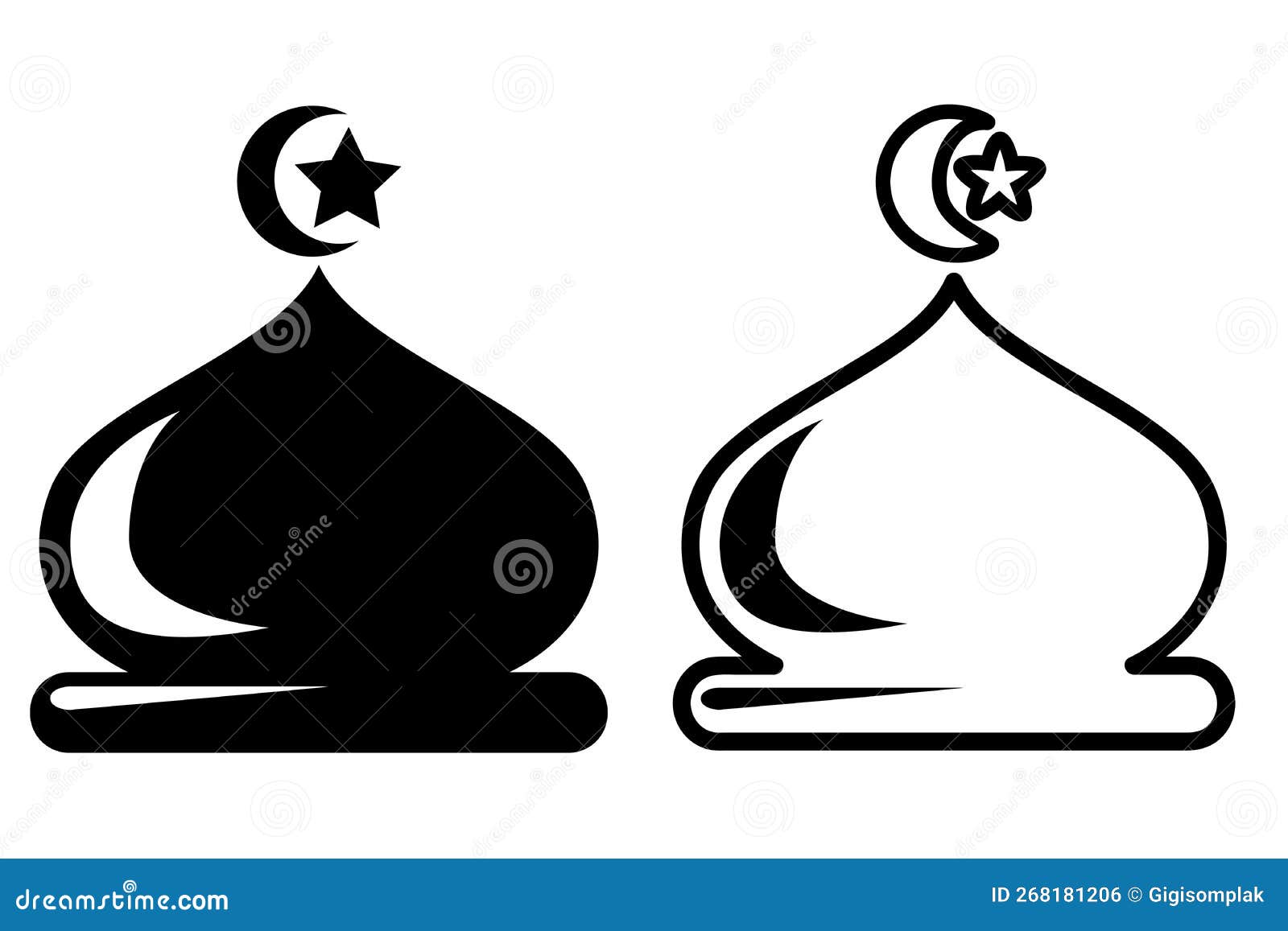 Vector Illustration Set 2 Mosque Dome, Silhouette and Outline Stock ...