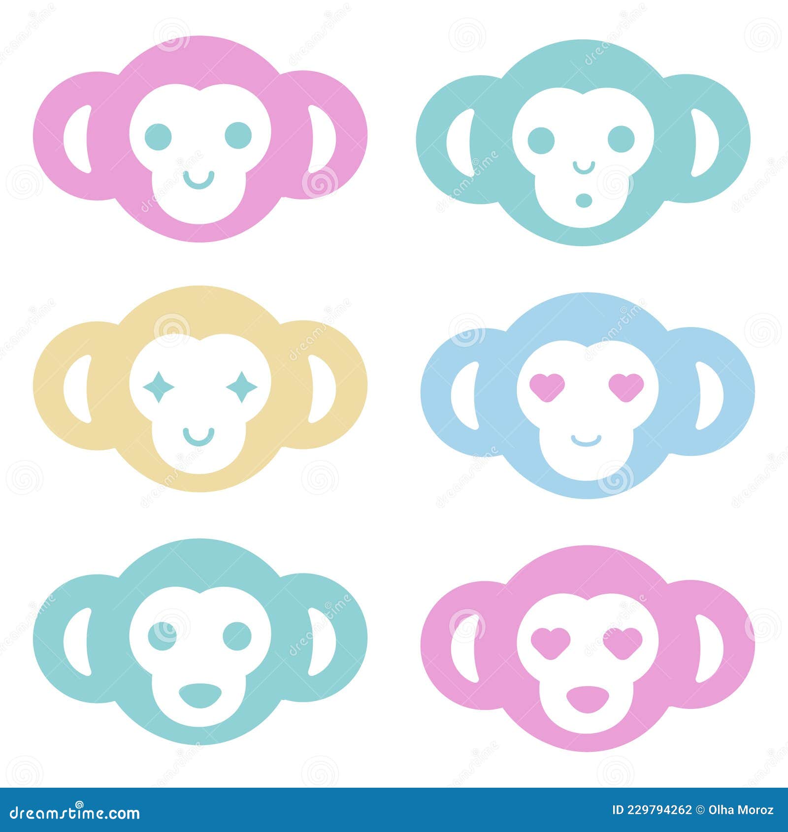 Vector Illustration. Set of Multicolored Monkey Icons Stock Vector ...
