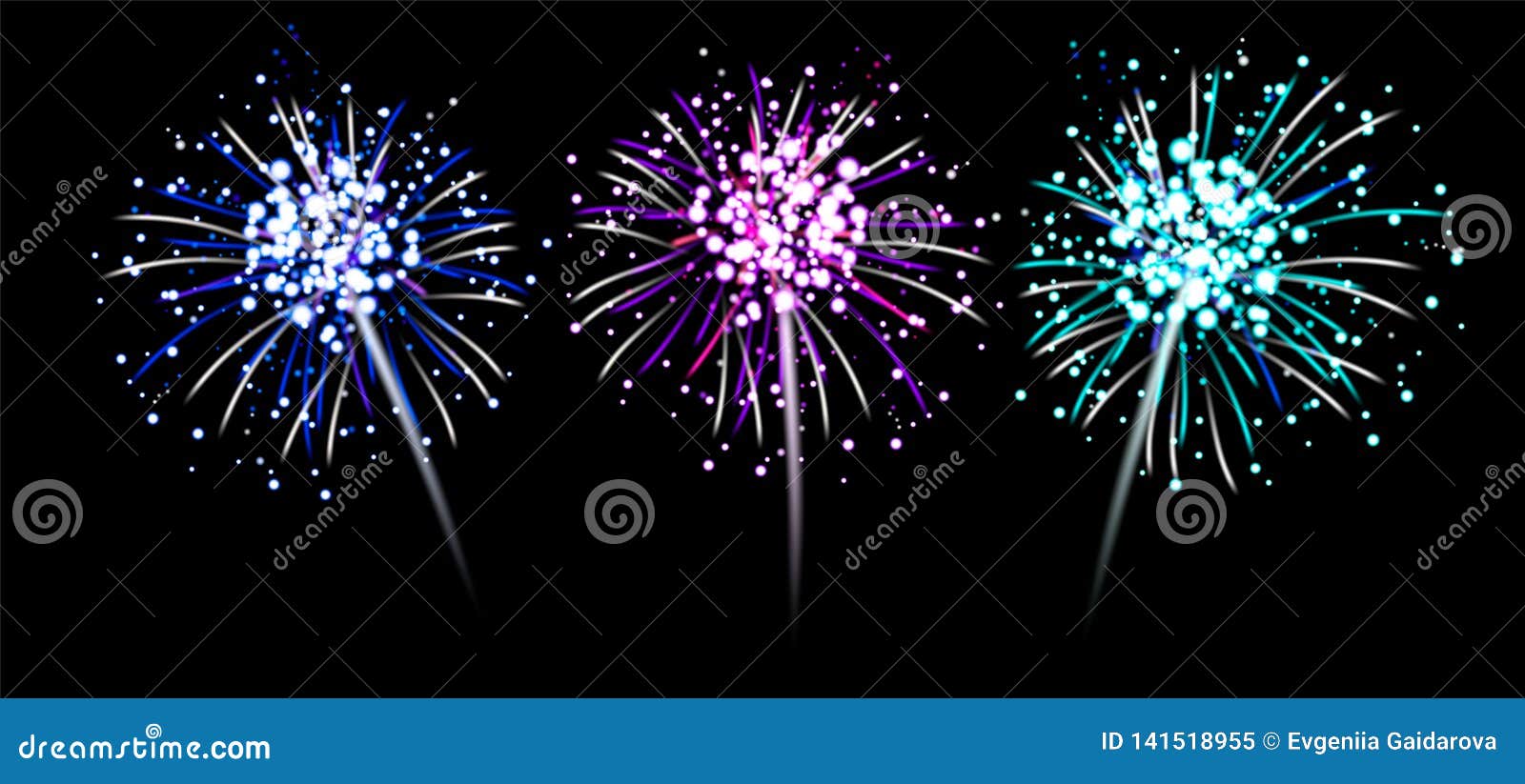 Vector Illustration Set of Realistic Blue, Pink, Purple Firecrackers ...