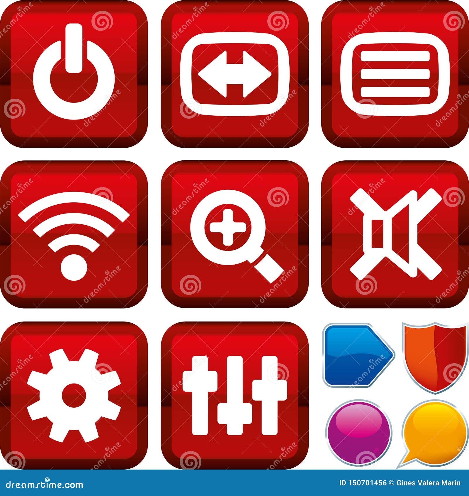 Set of Remote Control Icons on Square Buttons. Geometric Style Stock ...