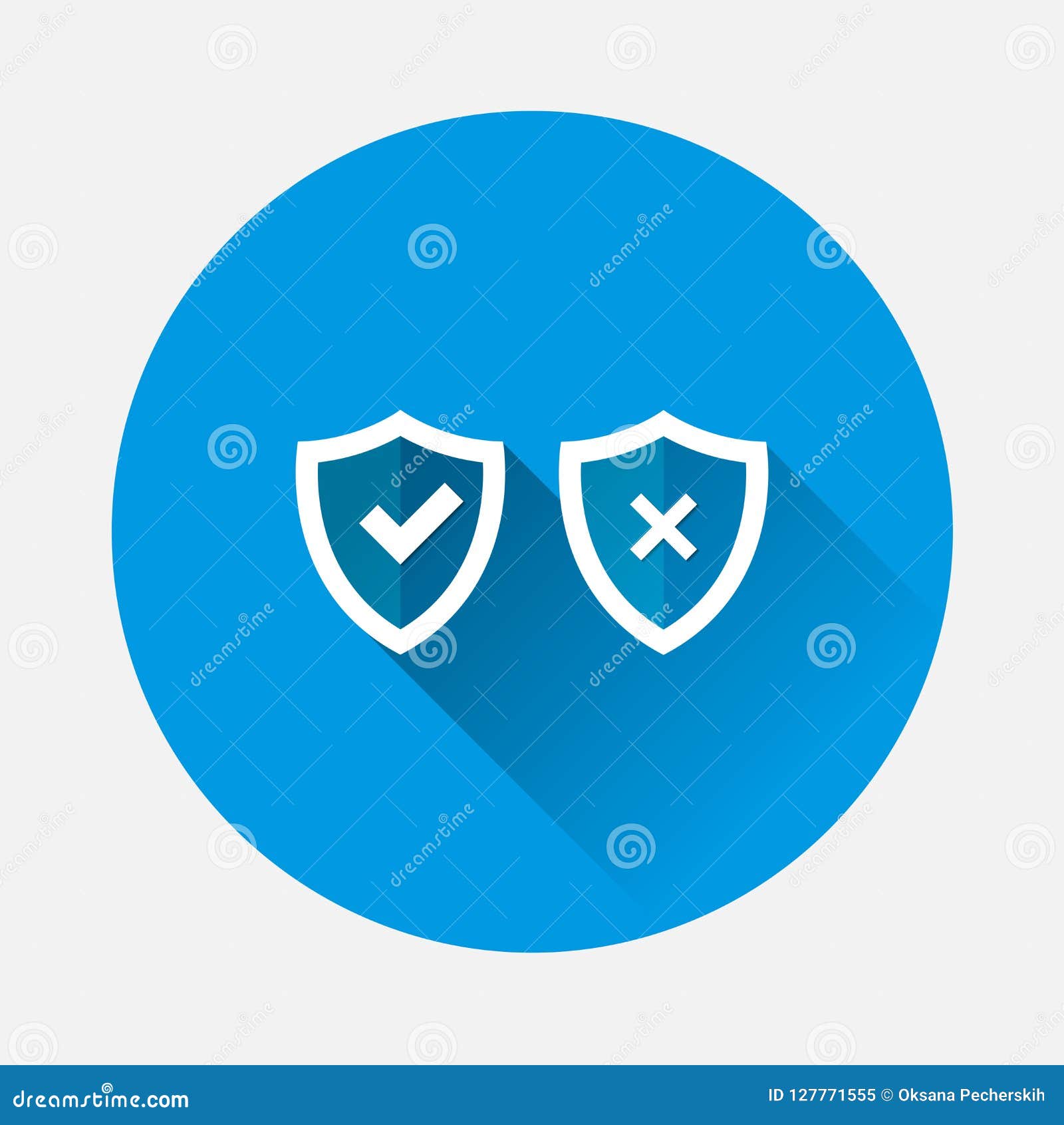 Vector Illustration Set of Shield with Tick and Cross on Blue B Stock ...
