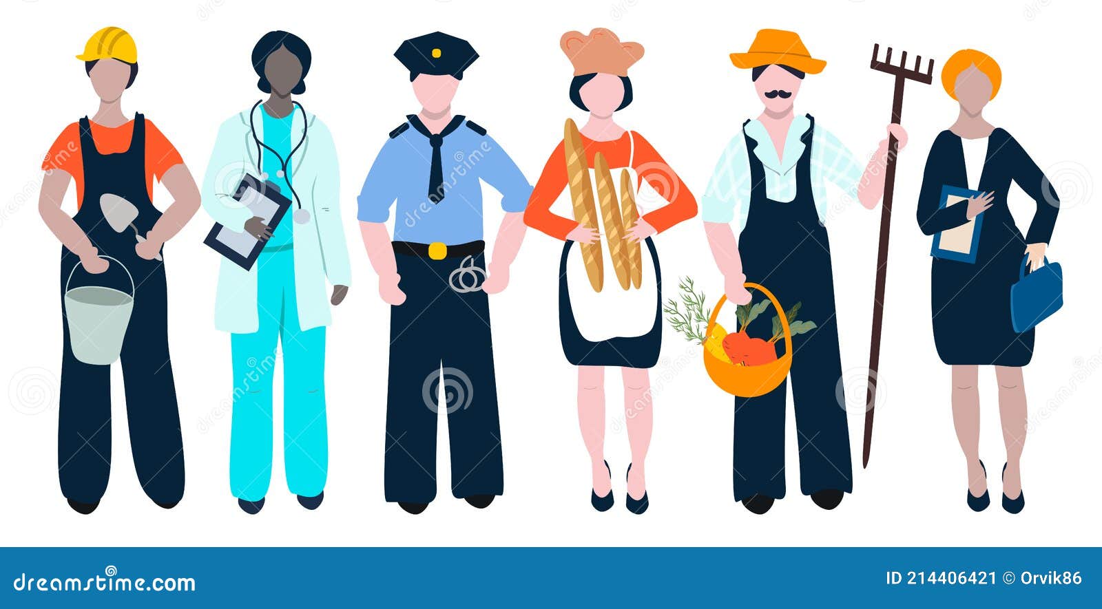 Vector Illustration Set of Six People of Different Professions - Doctor ...