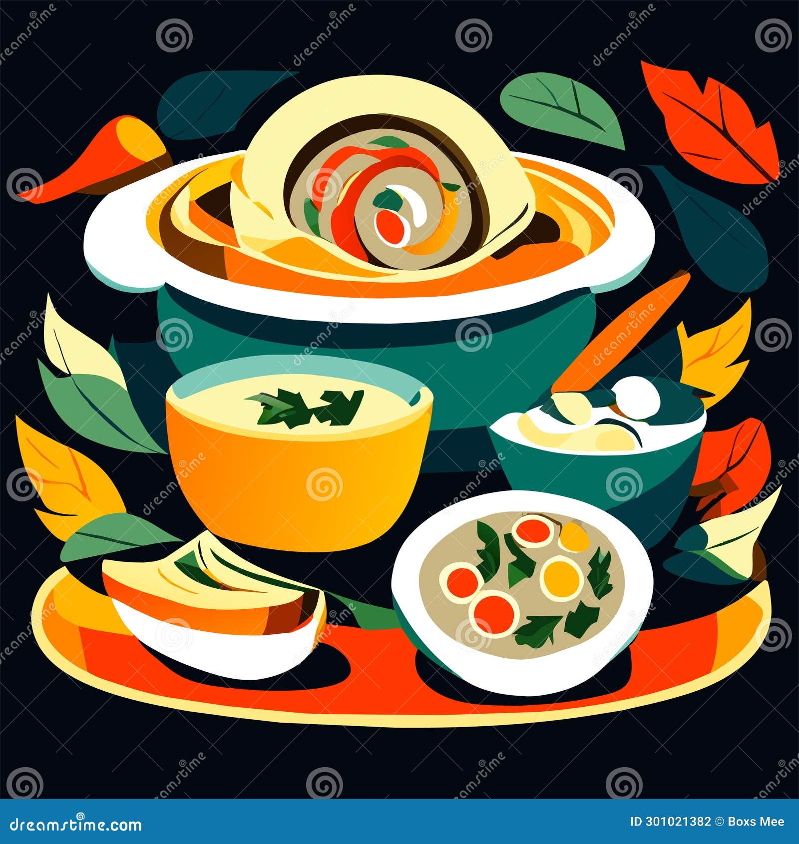 Vector Illustration Of A Set Of Soups In A Flat Style. AI Generated ...