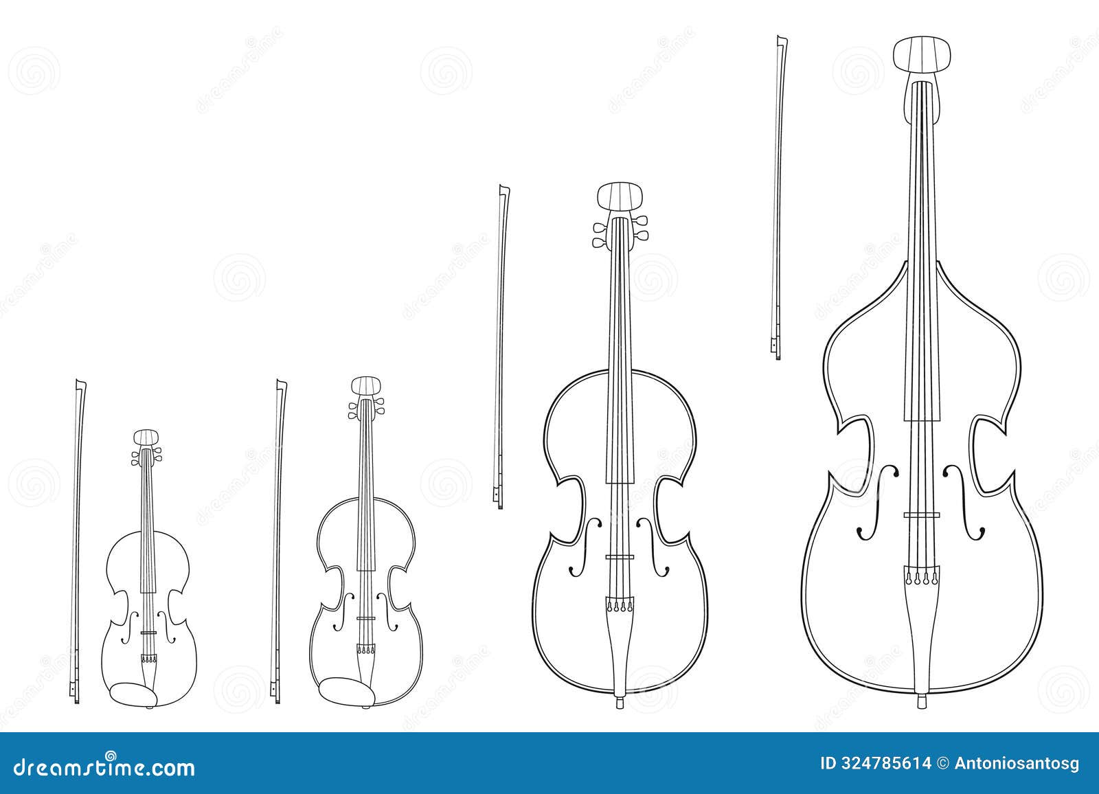 Vector Illustration Set of String Instruments Playing by Bowing the ...