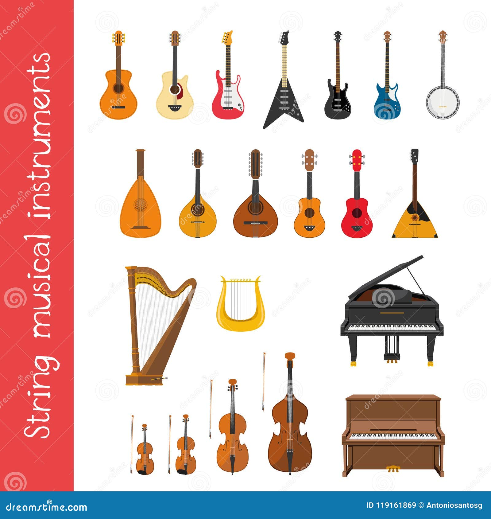 Vector Illustration Set of String Musical Instruments in Cartoon Style ... Vector Illustration Set of String Musical Instruments in Cartoon Style ...