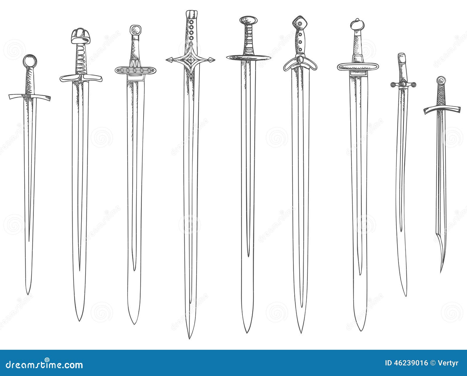 Vector Illustration Set Of Swords (drawn In Ink). Stock Vector - Image ...