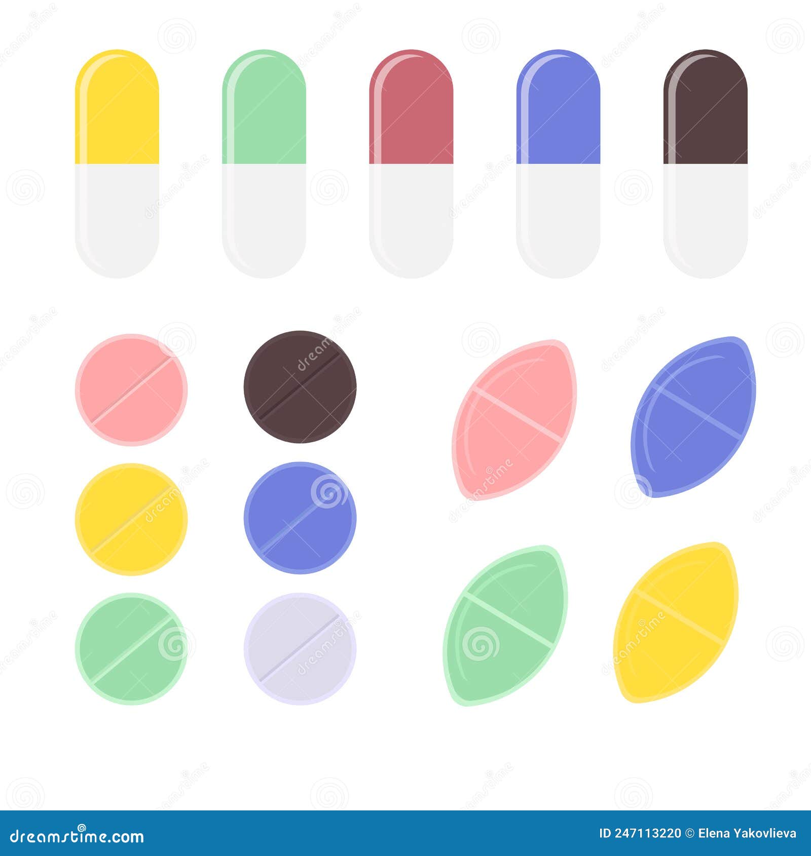 Set of Tablets of Different Shapes Flat Isolated. Vector Illustration ...
