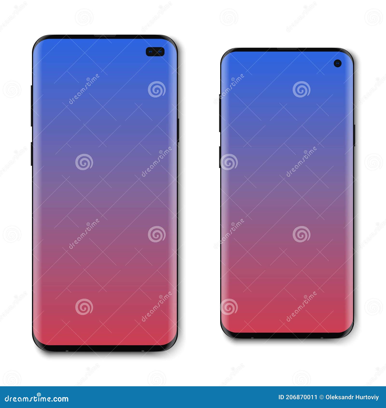 Set of Two Realistic Modern Smartphone. Front View Display. Mobile ...