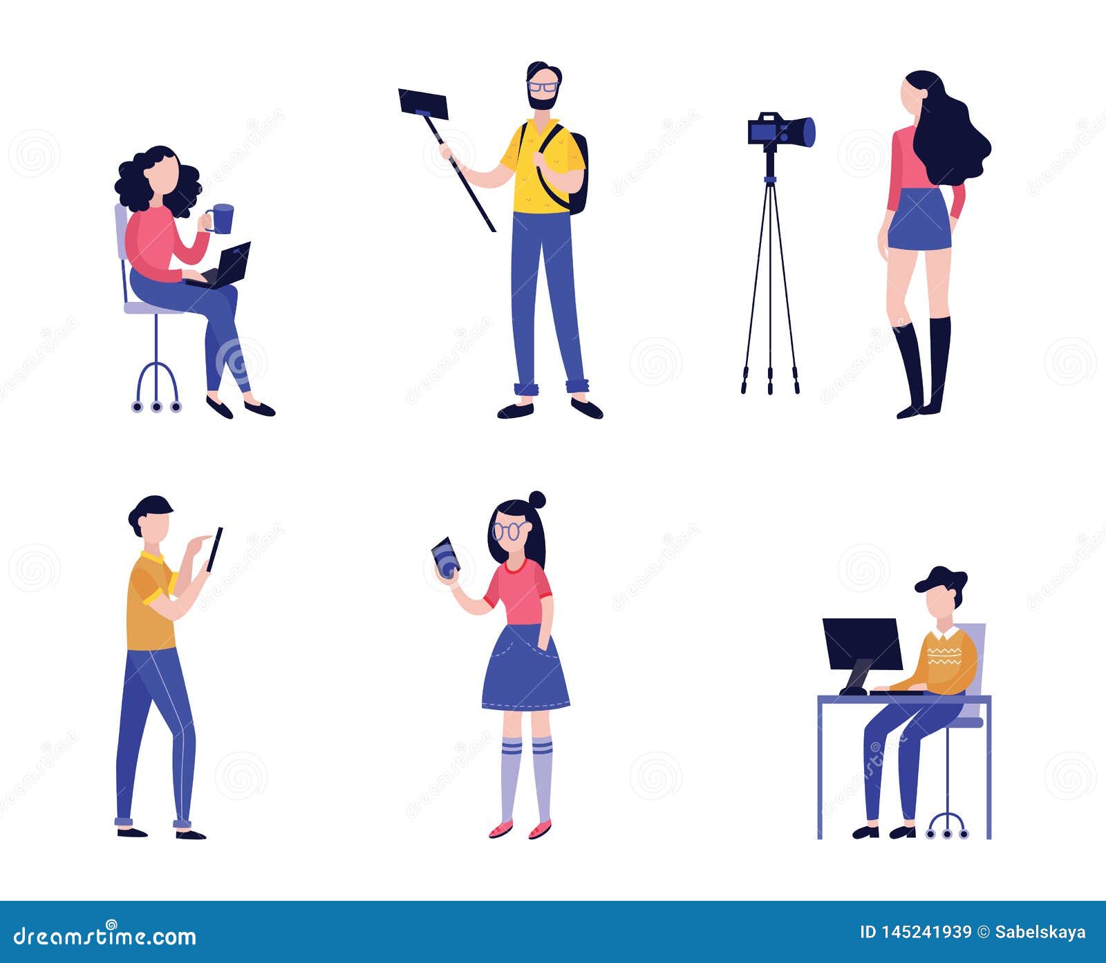 Vector Illustration Set of Various People Recording Video with Camera ...