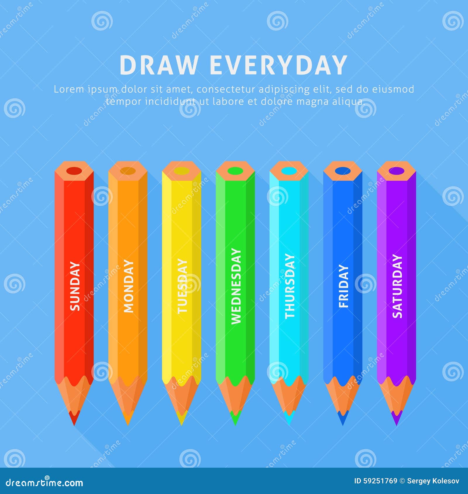 Vector Illustration of Seven Color Pencils for Everyday Stock Vector ...
