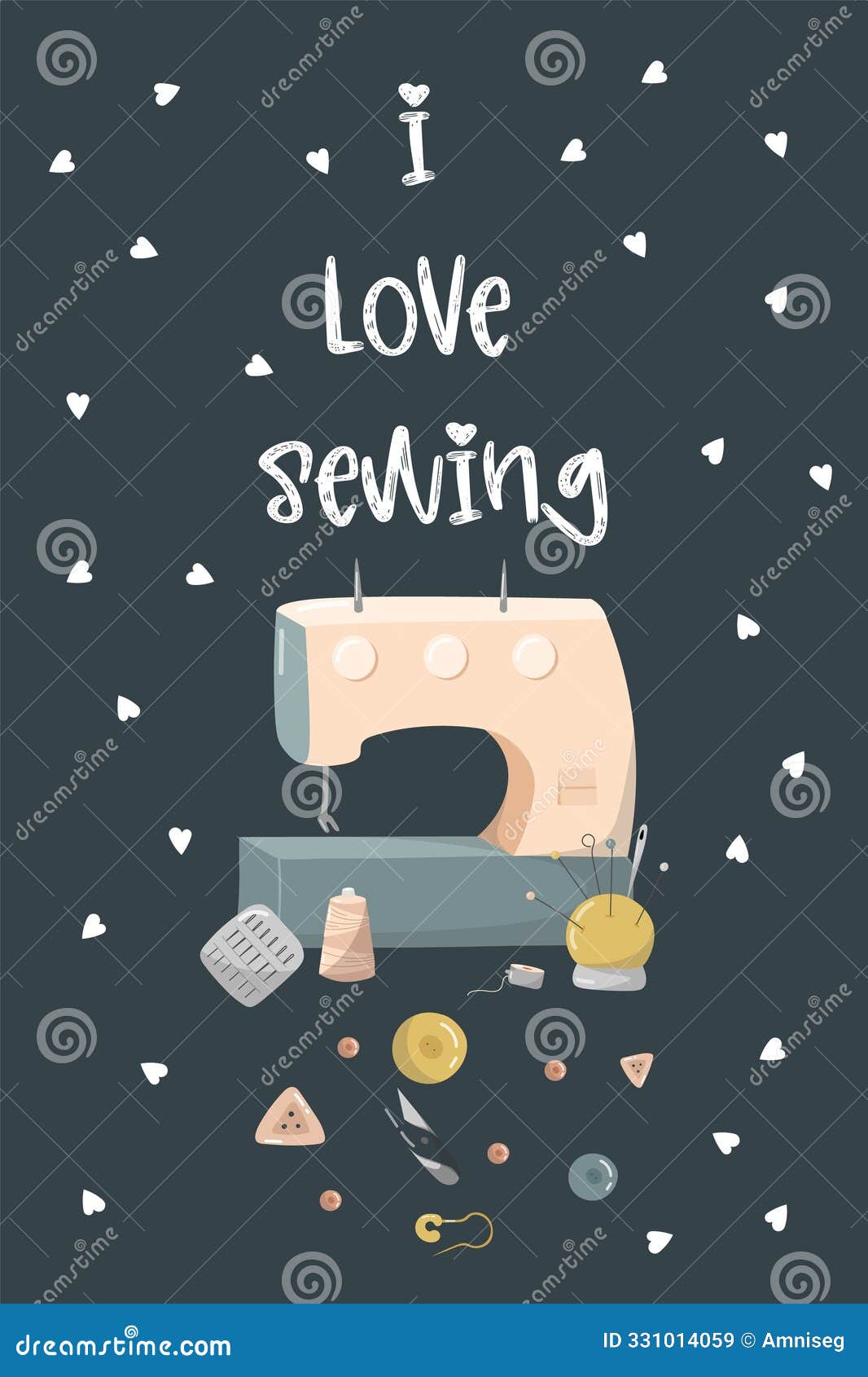 Vector Illustration with Sewing Supplies, Sewing Machine, Needles ...