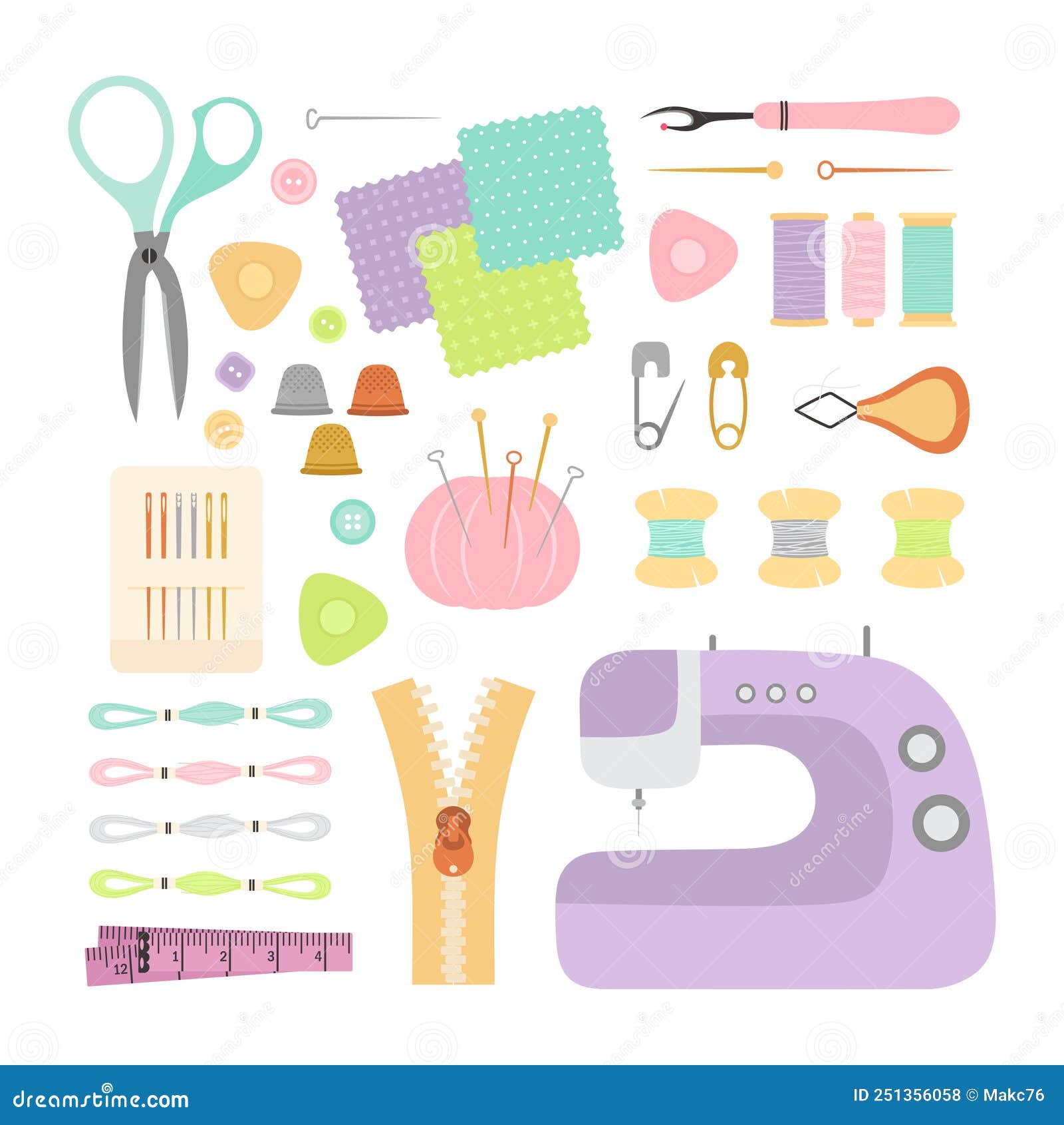 Vector Illustration of Sewing Tools in Flat Style Stock Vector ...