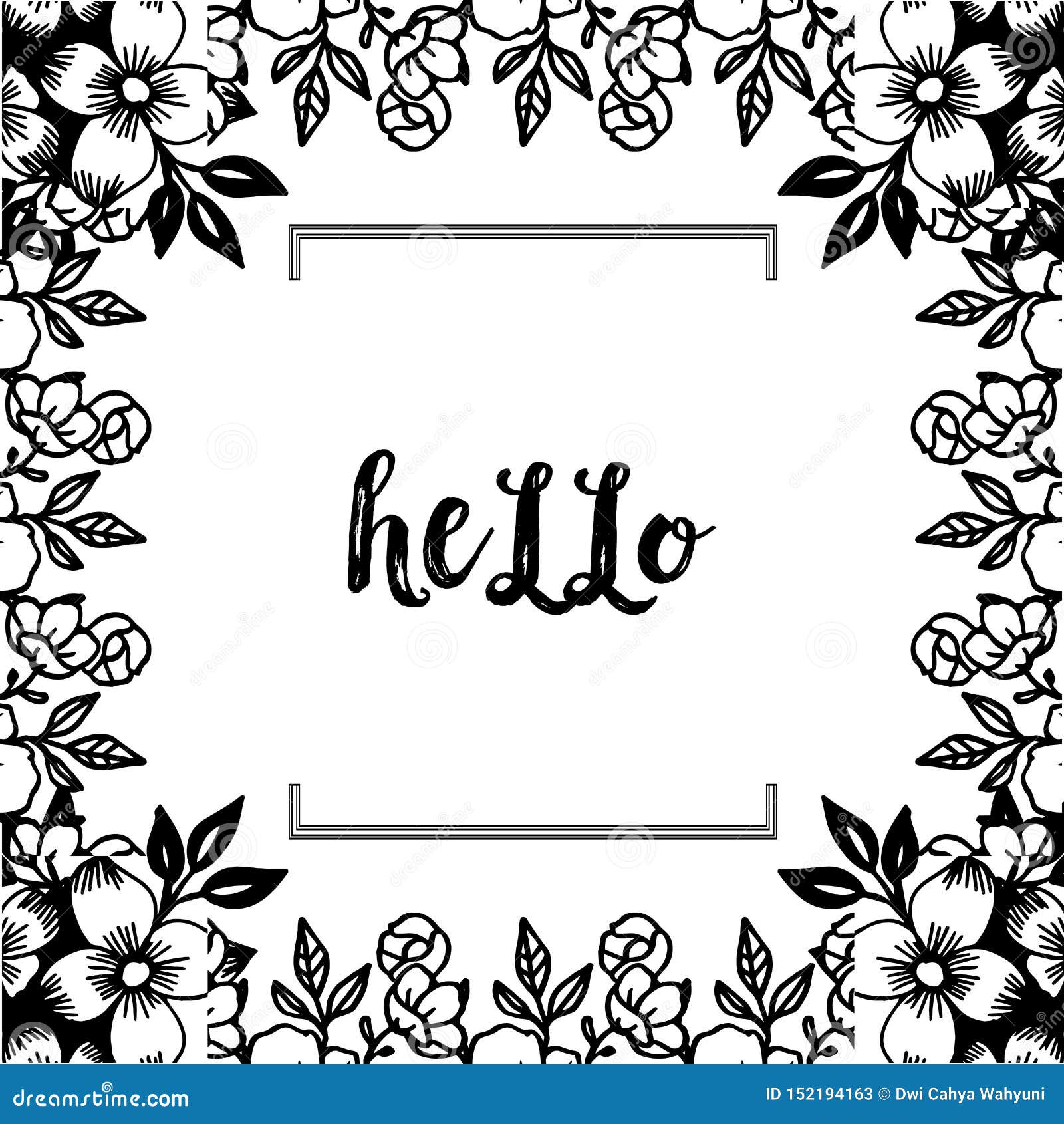 Vector Illustration Shape of Card Hello with Various Ornament Flower ...