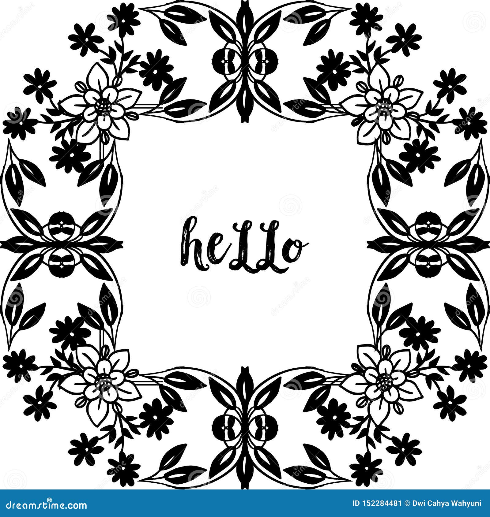 Vector Illustration Shape Card of Hello with Various Wallpaper Flower ...