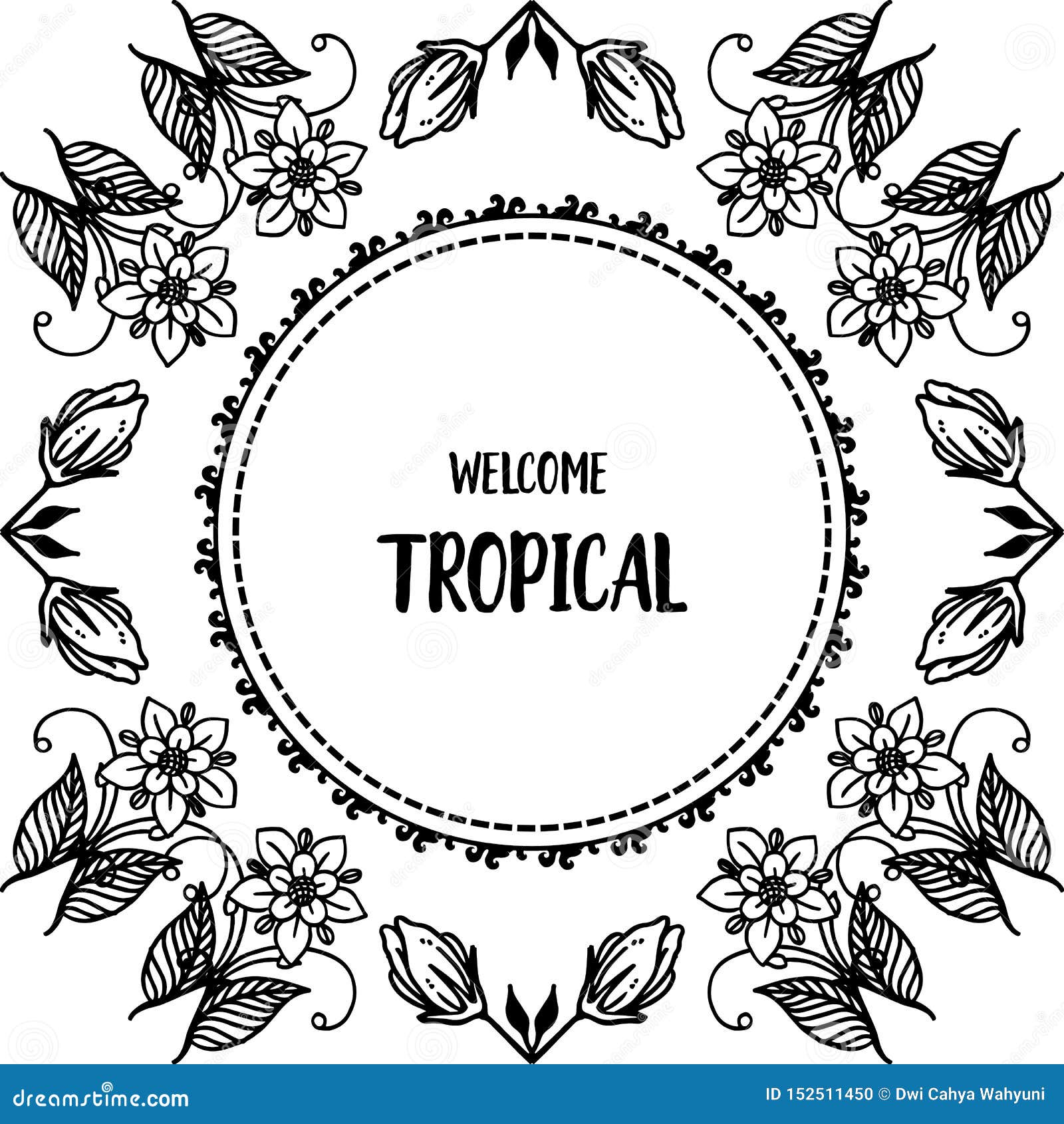 Vector Illustration Shape of Card Welcome Tropical with Elegant Flower ...