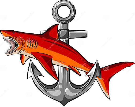 Vector Illustration of Shark with Anchor Design Stock Vector ...