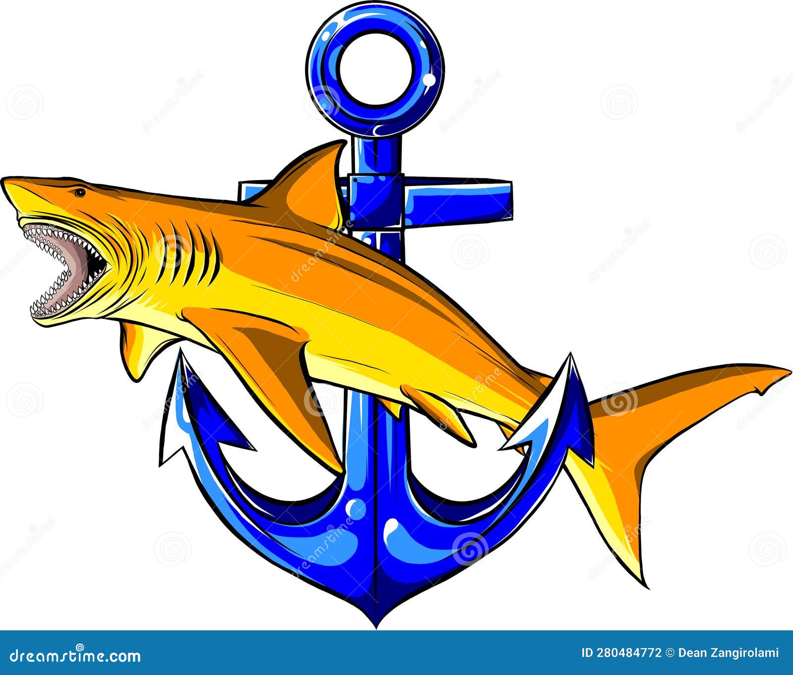 Vector Illustration of Shark with Anchor Design Stock Vector ...