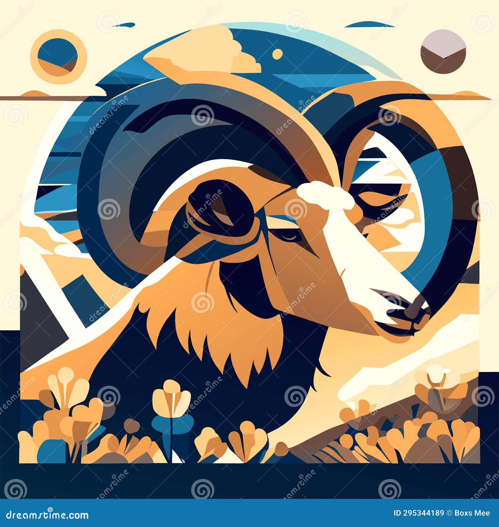 Vector Illustration of a Sheep with a Wheel in the Background of the ...