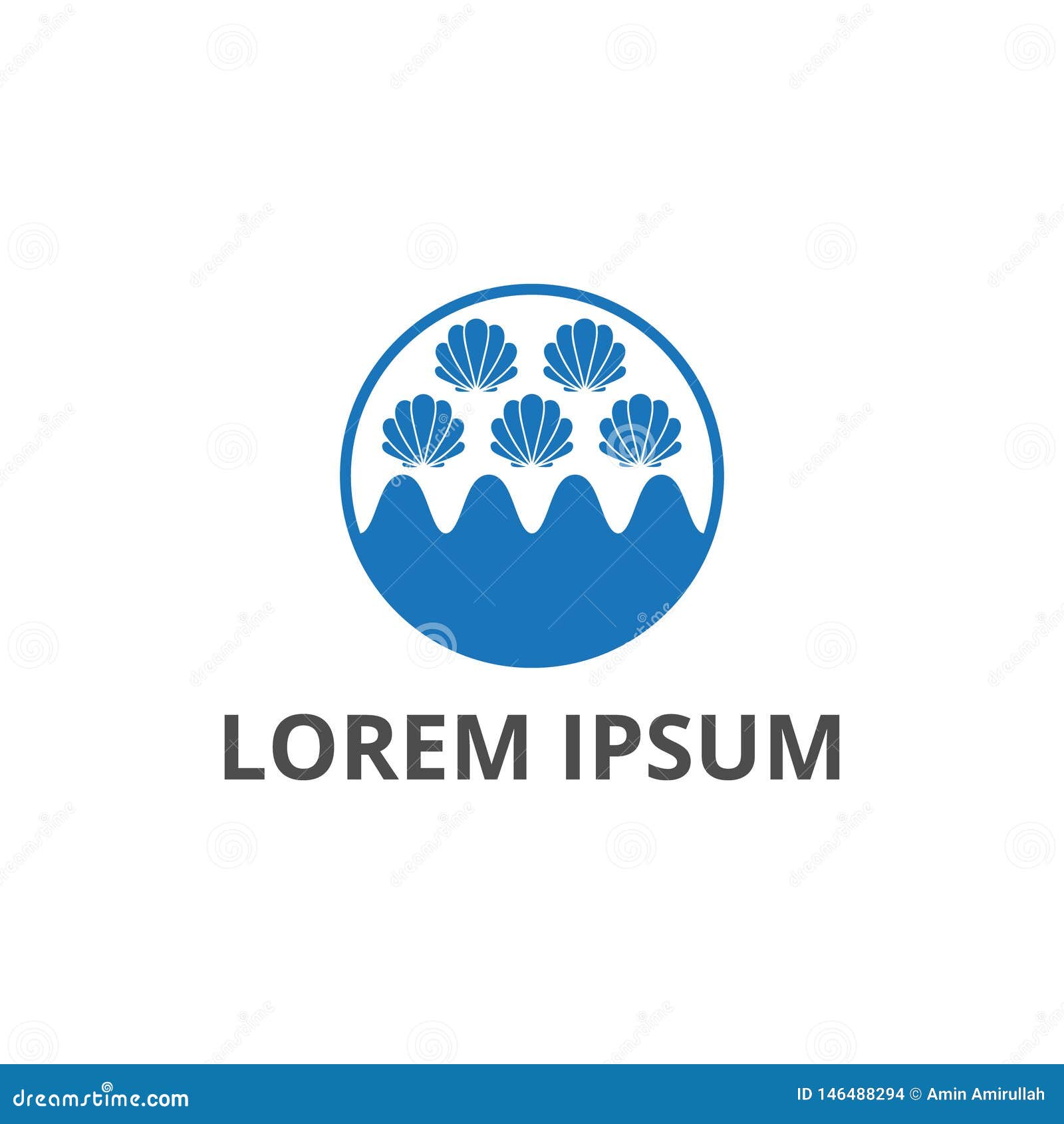 Vector Illustration Shells and Wave Icon Logo Design Blue Color Stock ...