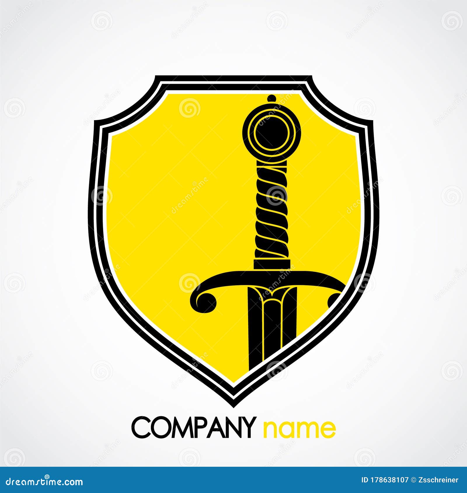 Shield and Sword Heraldry Logo in Black and Yellow Colors Stock Vector ...