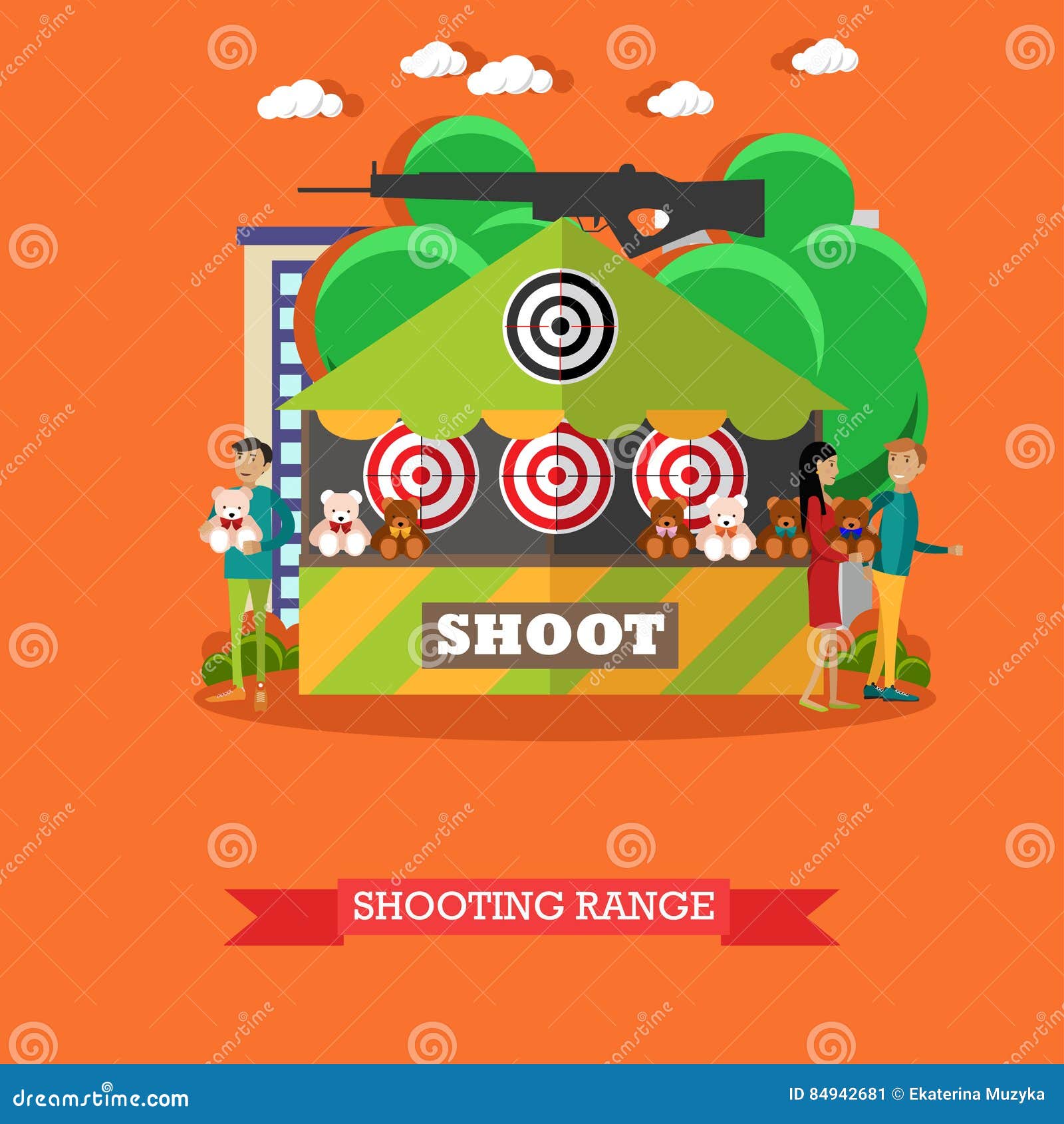 Vector Illustration of Shooting Range Attraction in Flat Style. Stock ...