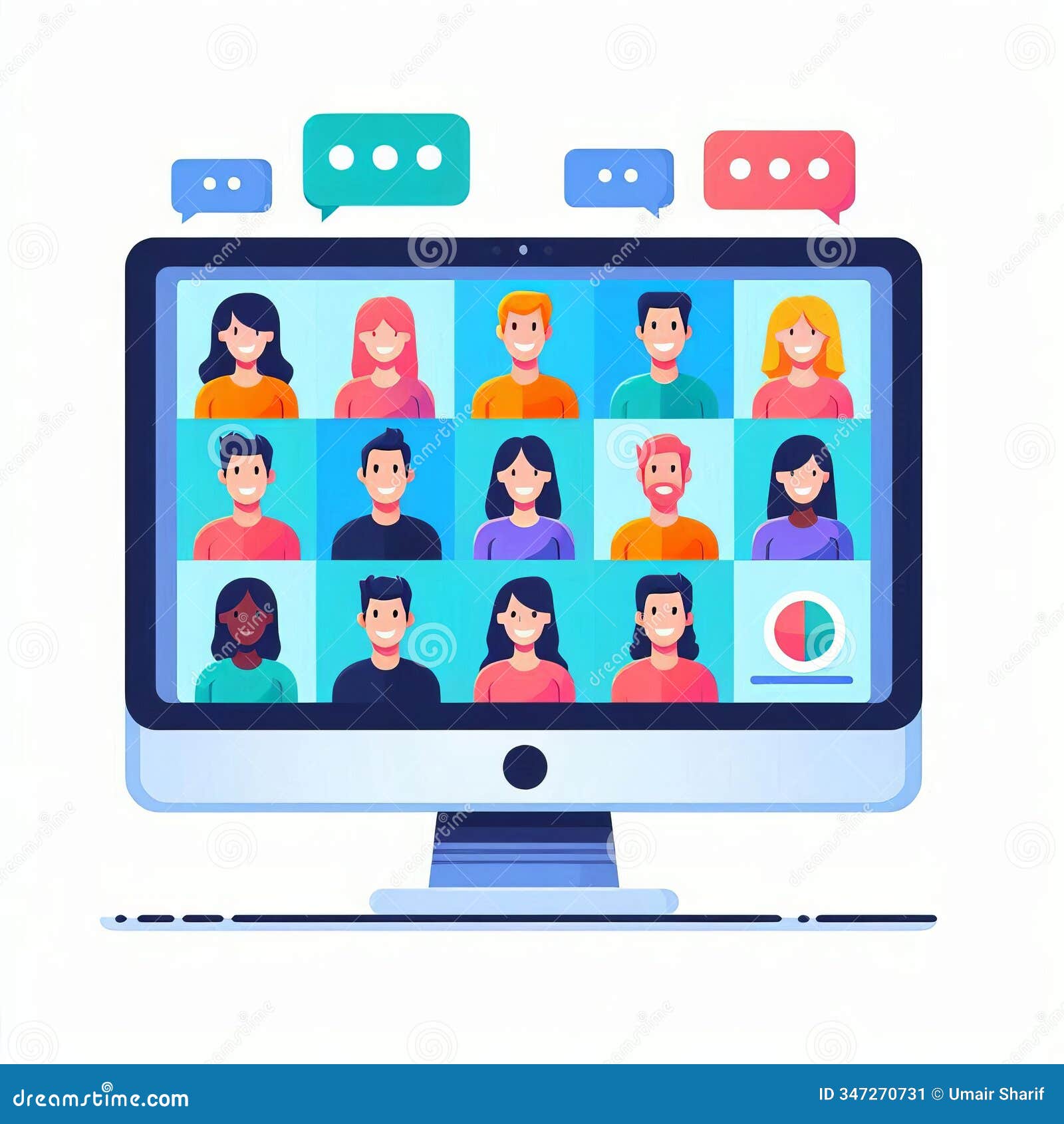 Virtual Team Meeting: a Digital Collaboration Stock Illustration ...