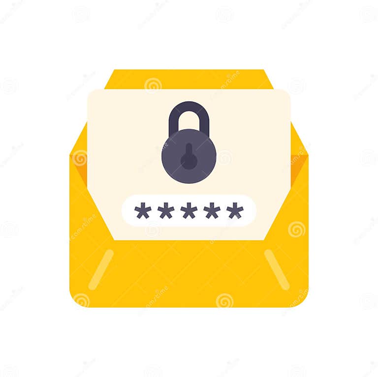 Yellow Email Envelope Containing Password Protected Document with Lock ...