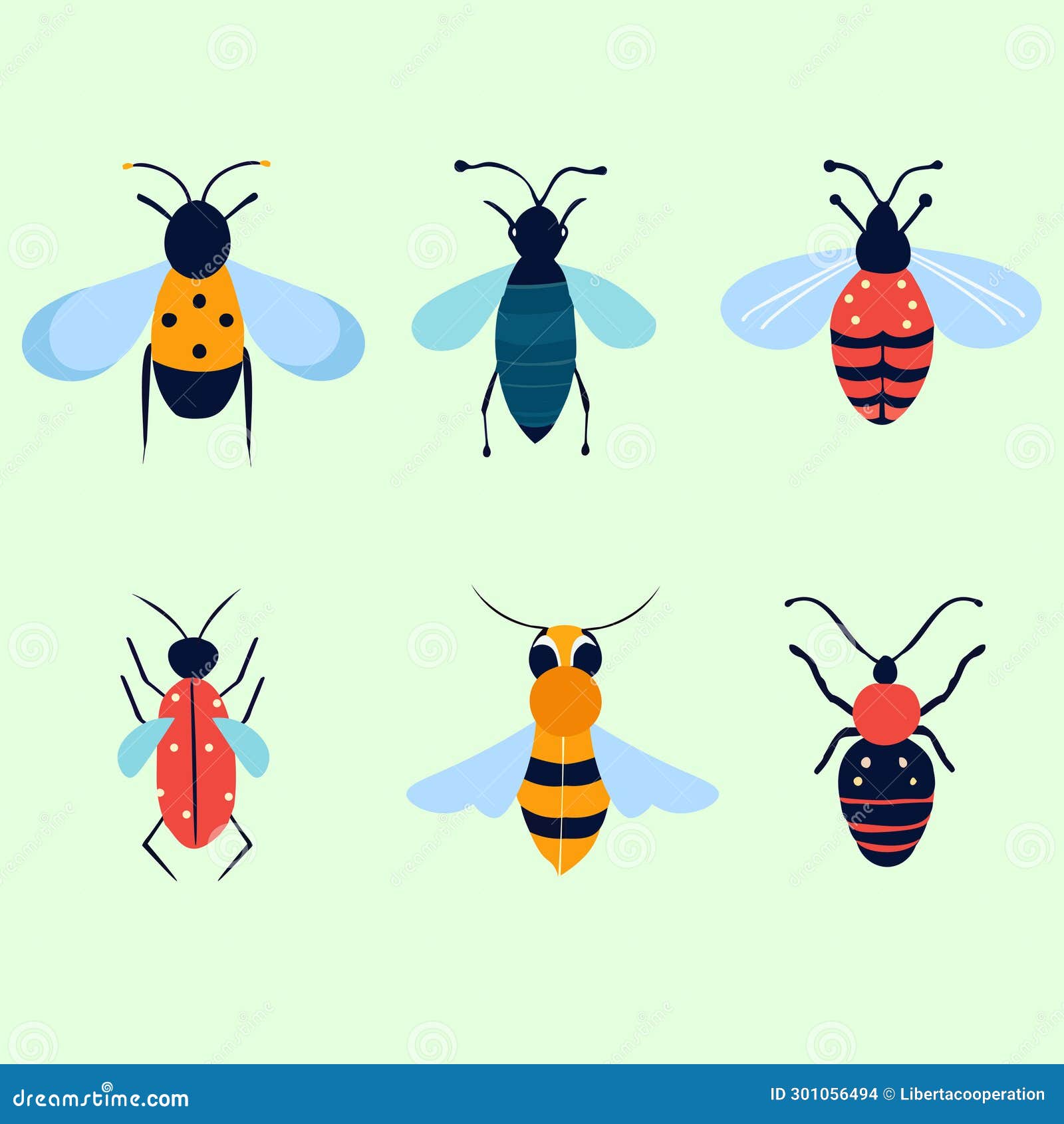 Set of Cute Insects. Isolated Vector Illustration in Flat Style. Stock ...