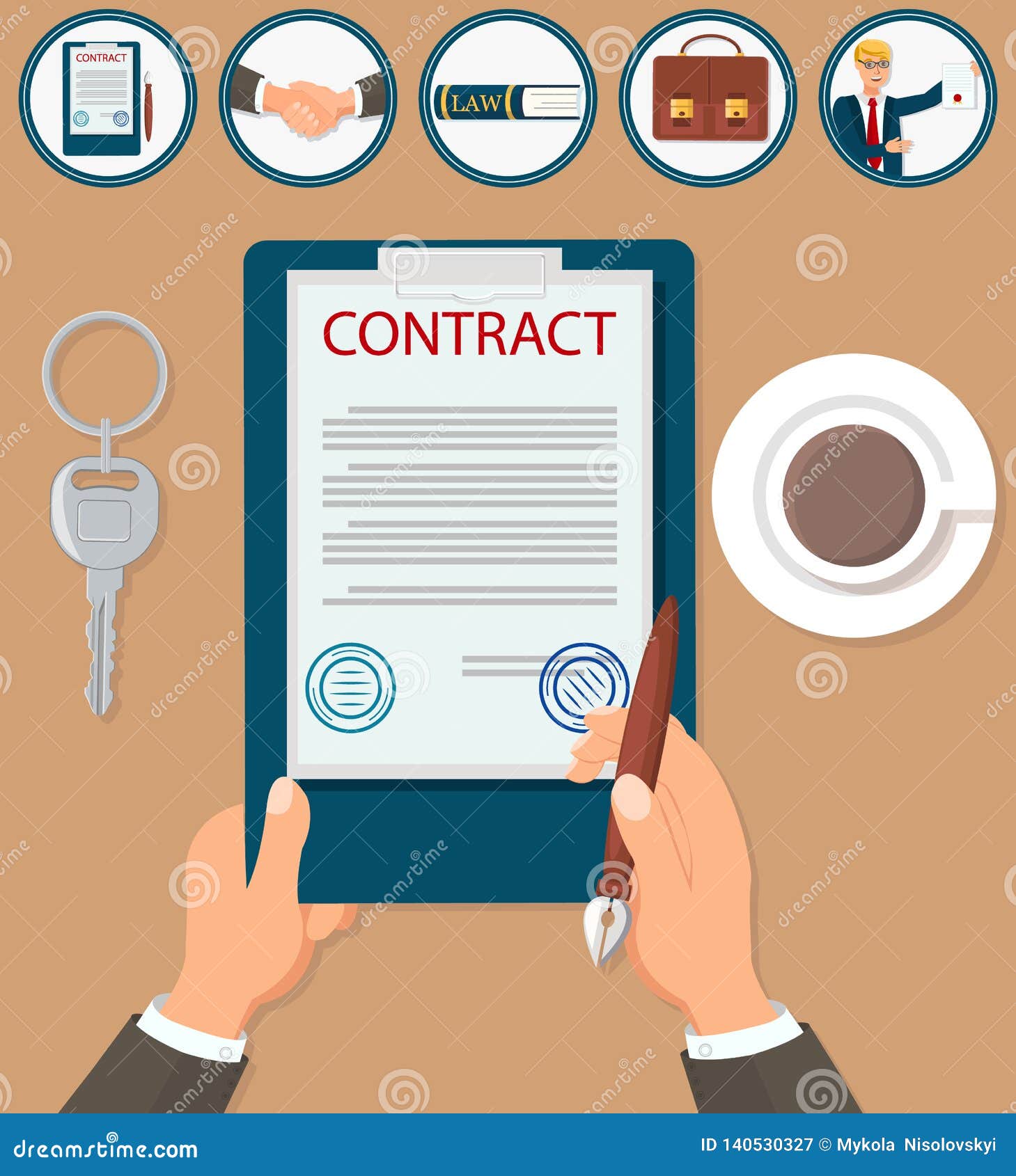 Vector Illustration Signing Contract Certification Stock Vector ...