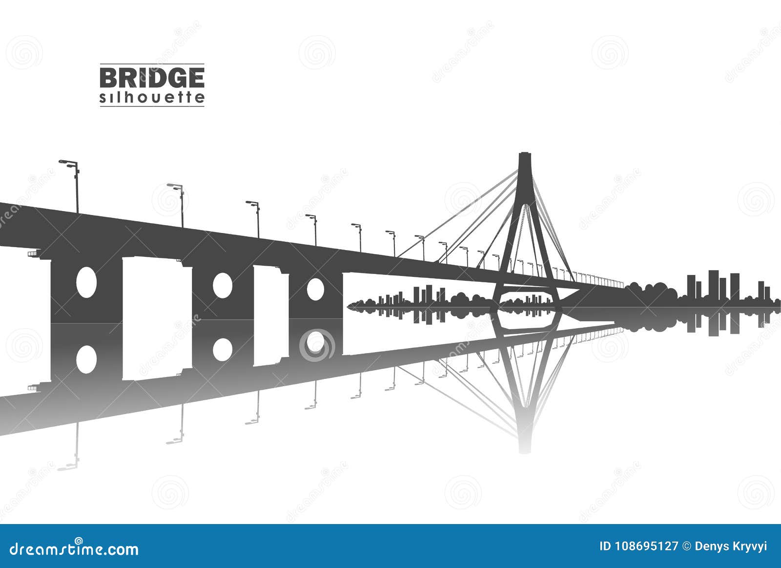 Vector Illustration: Silhouette of Bridge with City Stock Vector ...