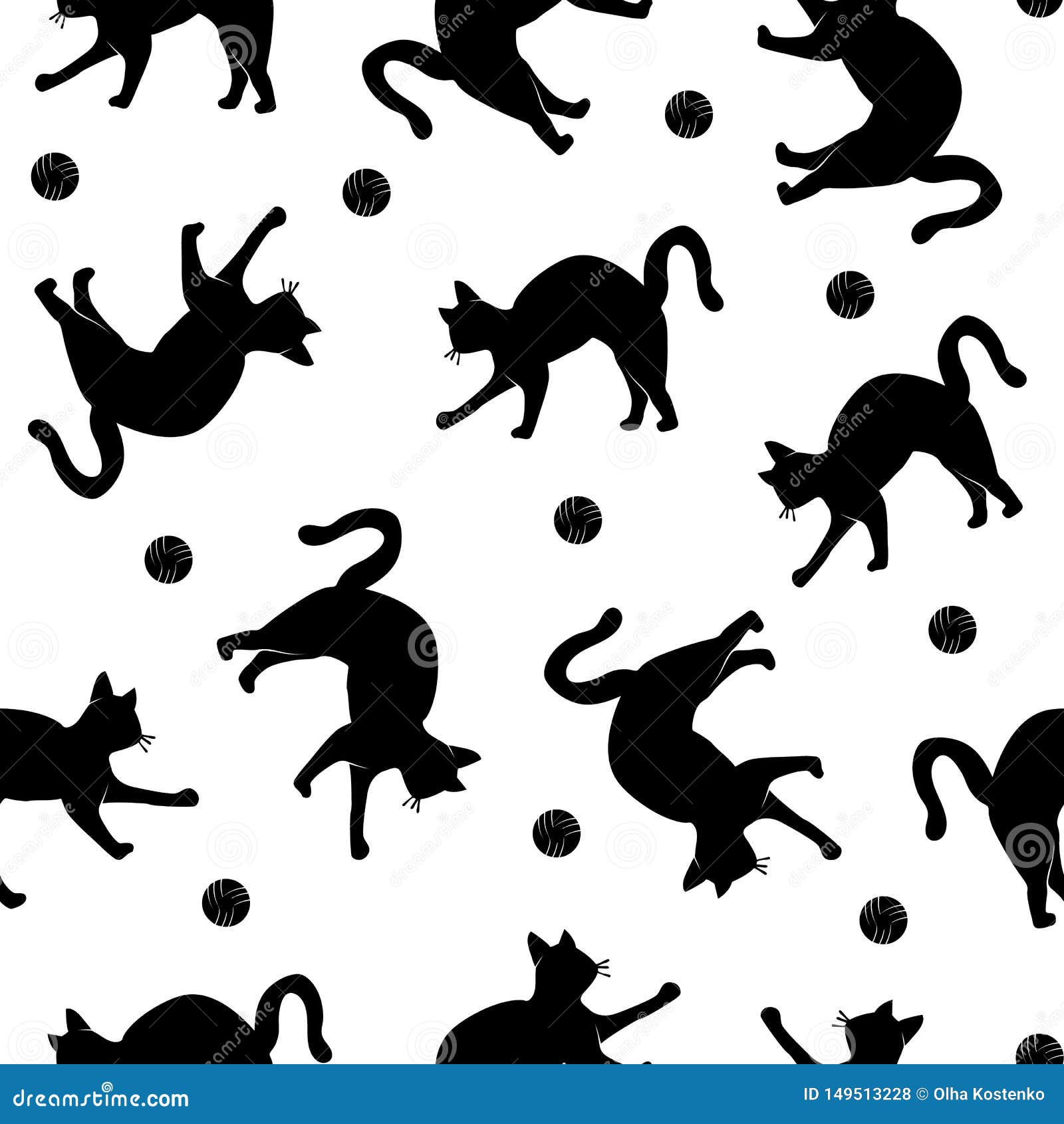 Silhouette Cat Seamless Pattern Stock Vector - Illustration of kitten ...
