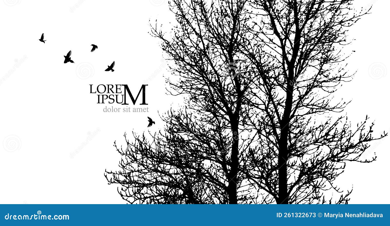 Vector Illustration, Silhouette of Flying Birds and Tree Branches ...