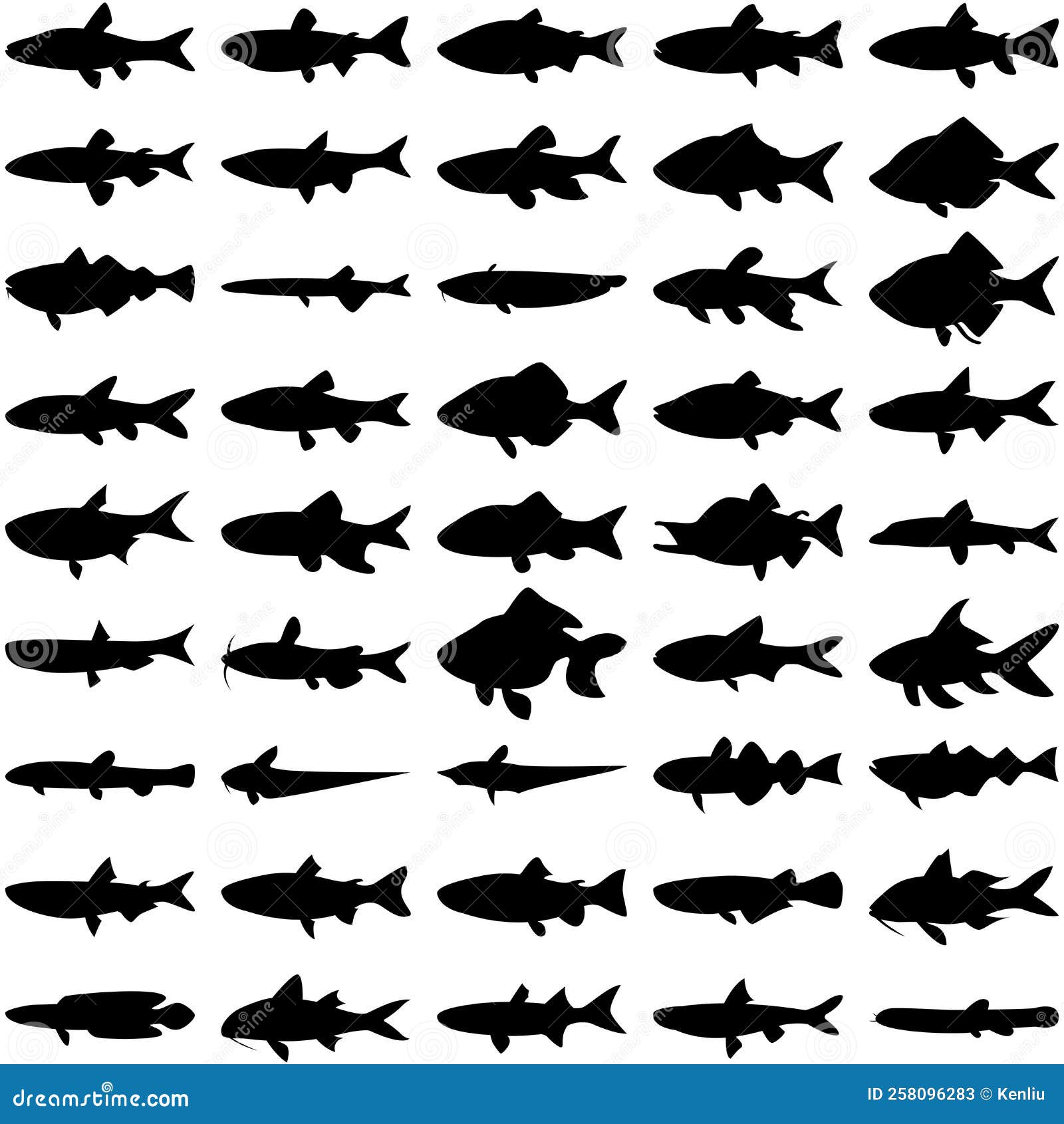 Vector Illustration Silhouette of 45 Freshwater Fishes Stock Vector ...