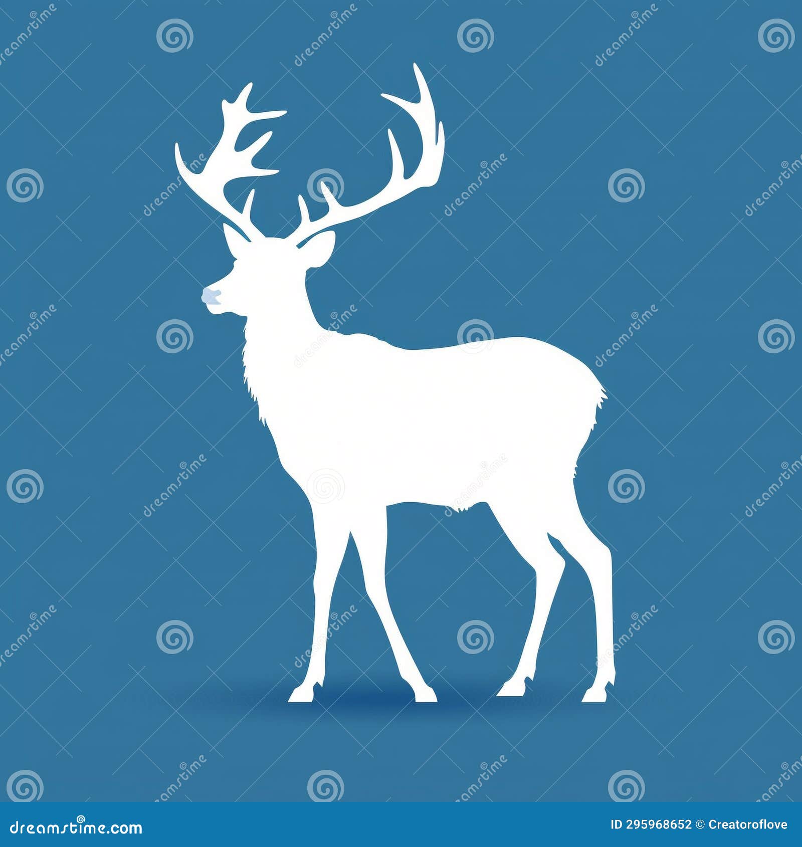 Vector Illustration Silhouette of White Deer on Blue Background Stock ...