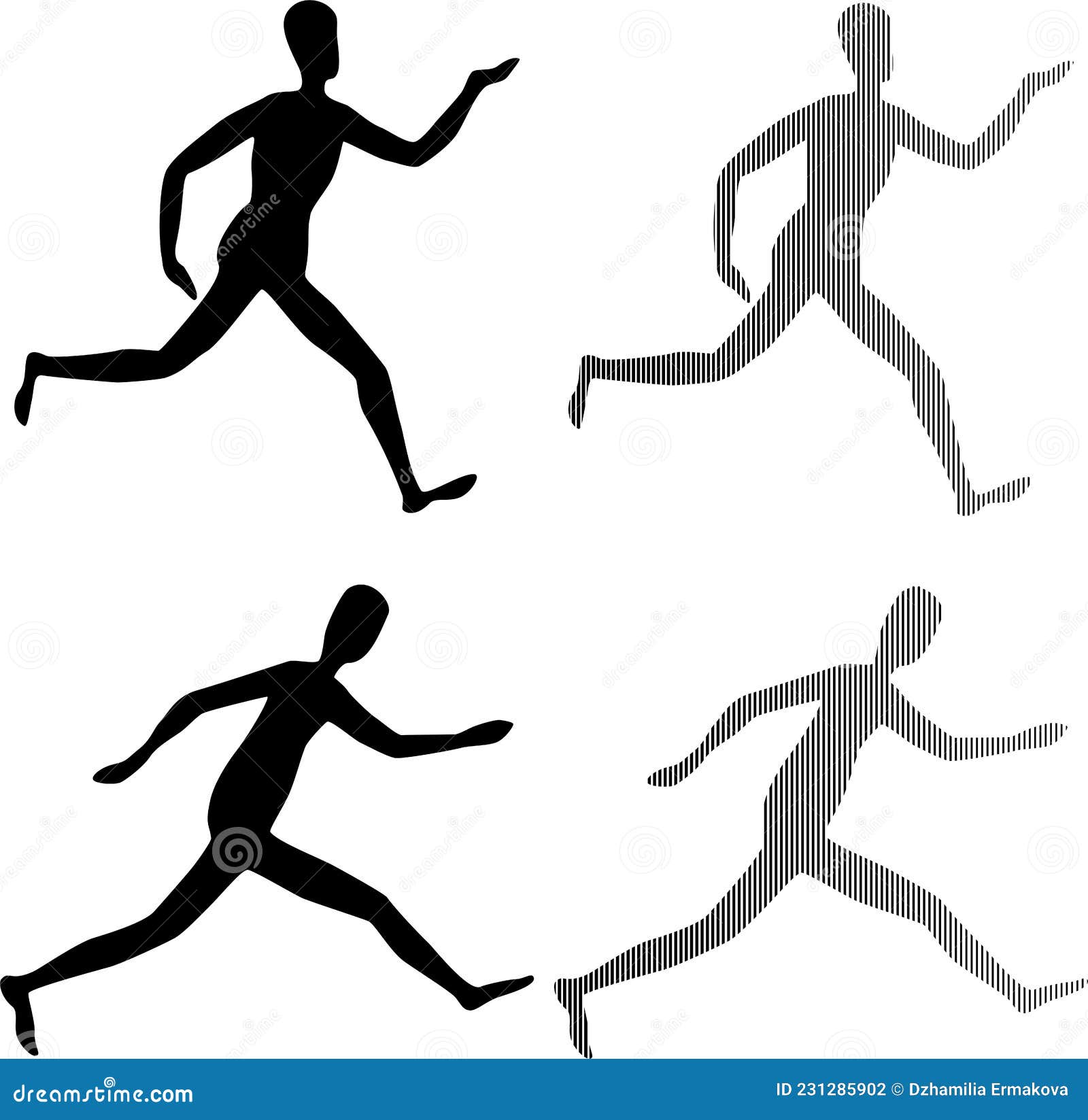 Vector Drawings of Silhouettes Abstract Running Human Figures Stock ...
