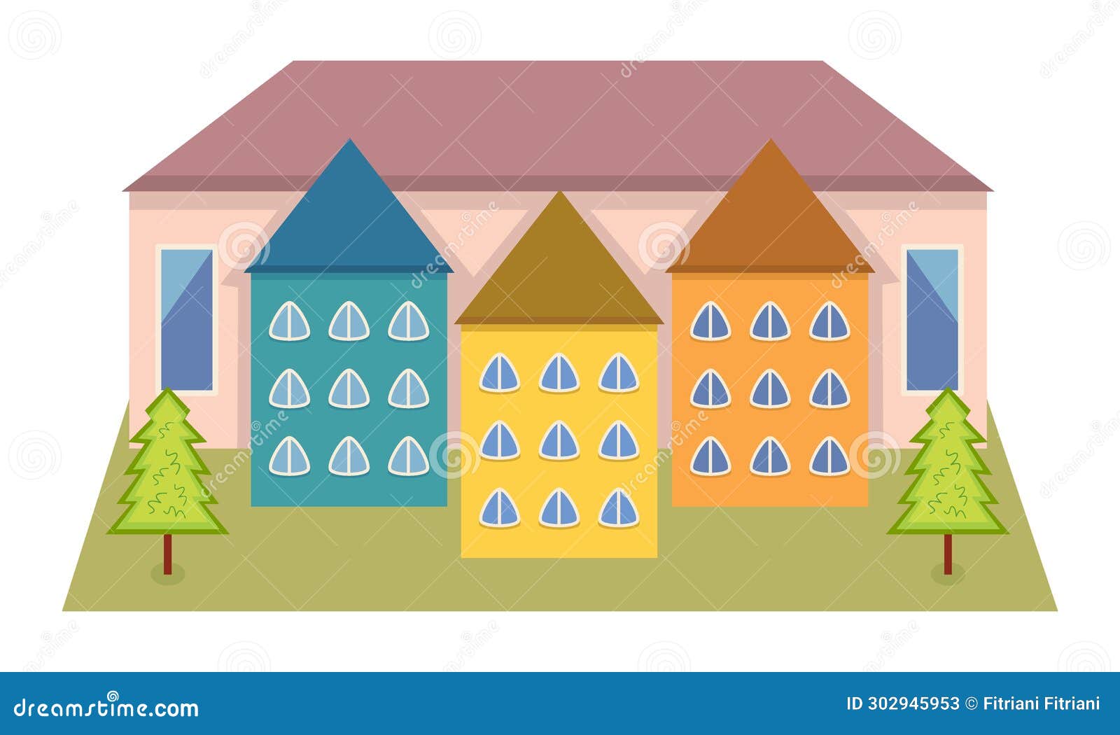 Vector Illustration of Simple House Front View in Cartoon Style. Stock ...