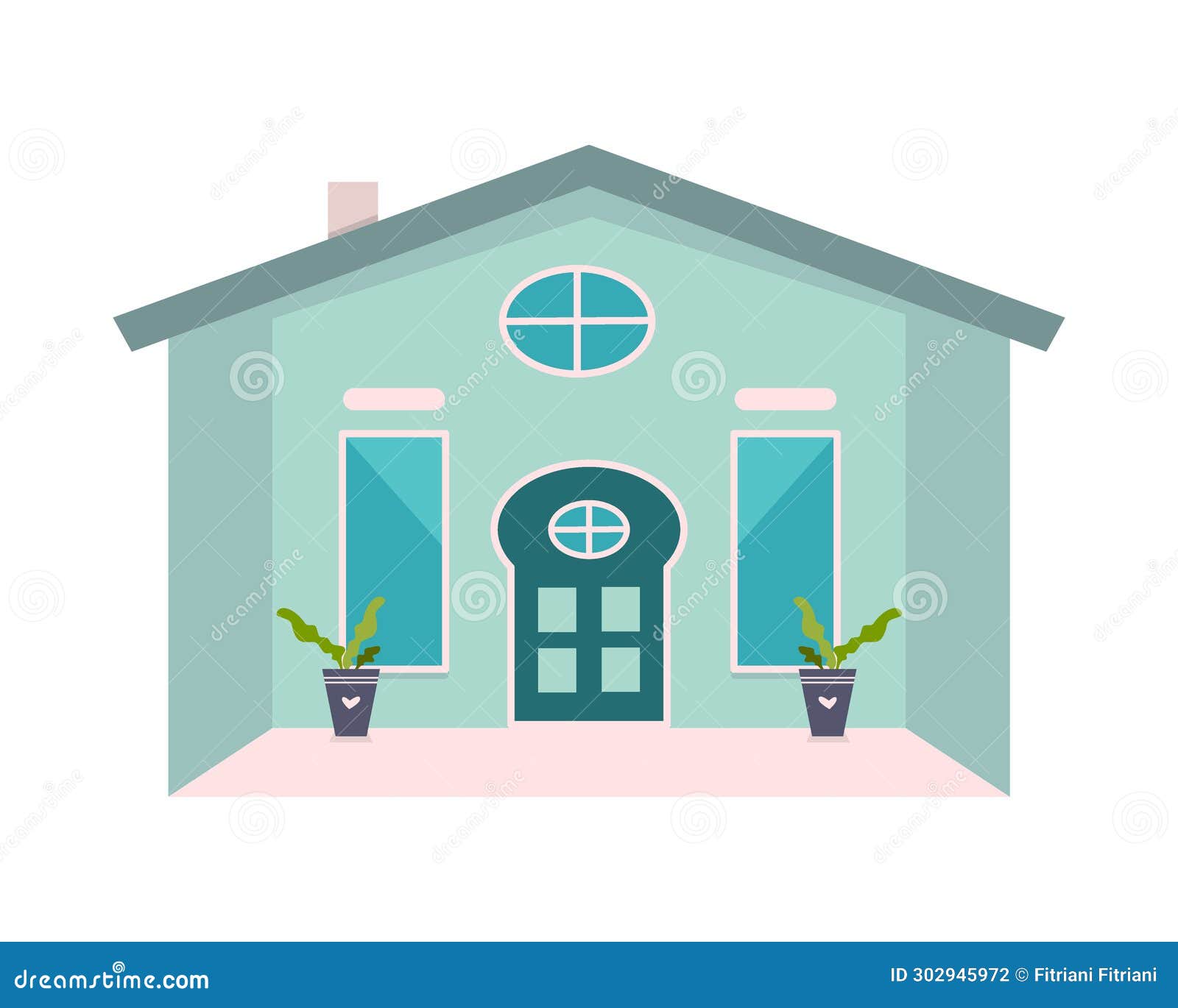 Vector Illustration of Simple House Front View in Cartoon Style. Stock ...