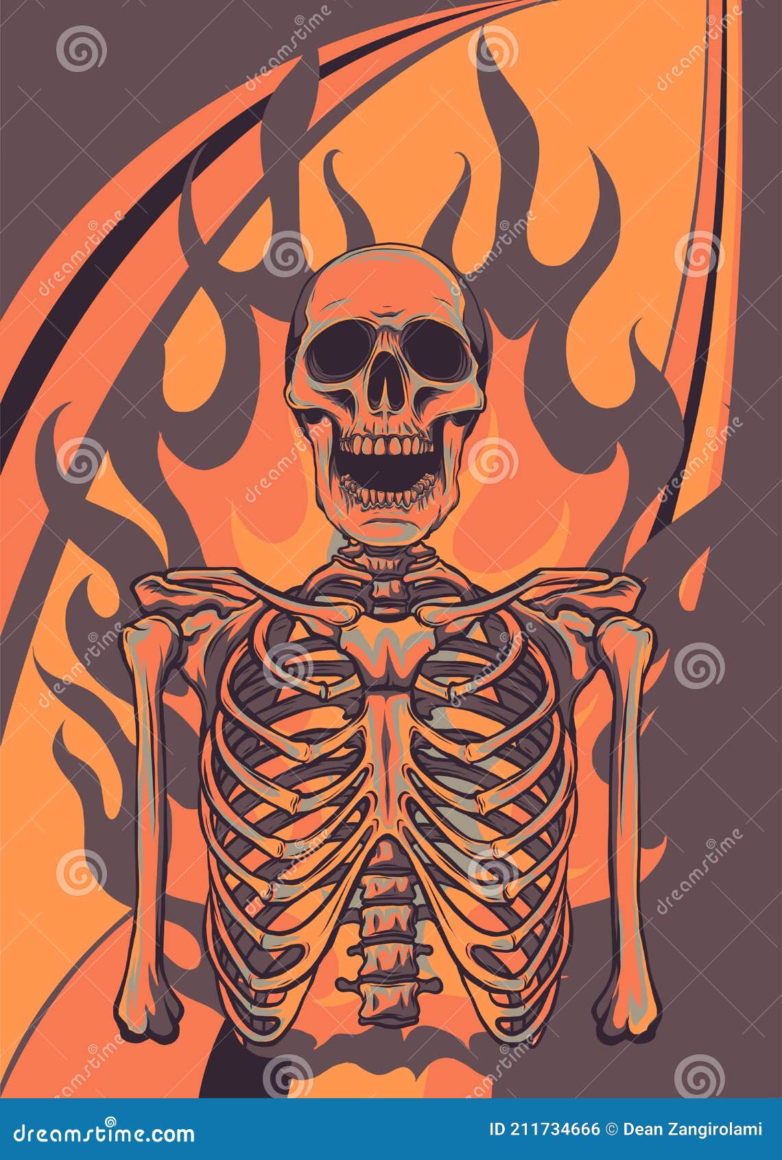 Vector Illustration of Skeleton in Flame Design Stock Vector ...