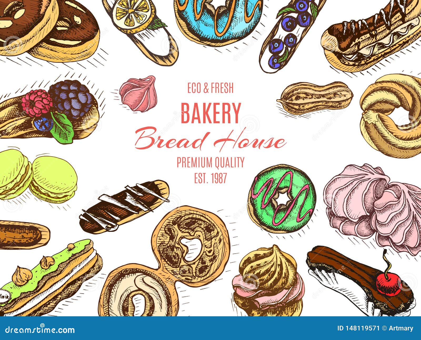 Vector Illustration Sketch Bakery. Vintag Card Menu 库存例证 - 插画 包括有 点心 ...