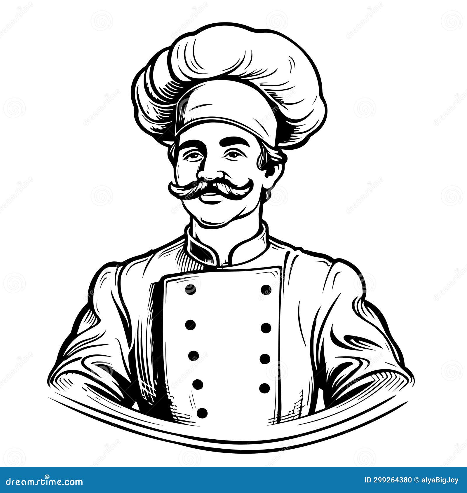 Vector Illustration of a Sketch of a Chef with a Mustache and a Hat ...