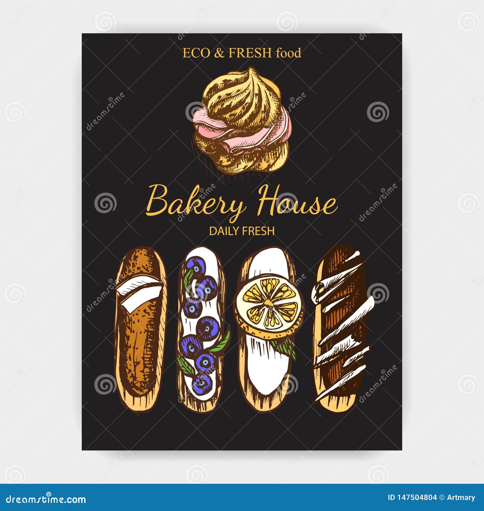 Vector Illustration Sketch Eclair. Card Menu Profiterole Stock de ...