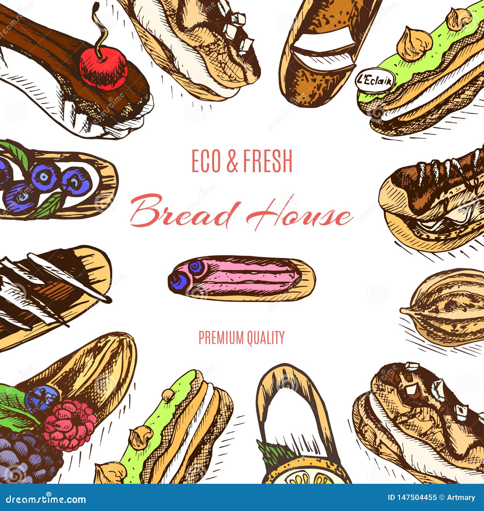 Vector Illustration Sketch Eclair. Card Menu Profiterole Stock ...