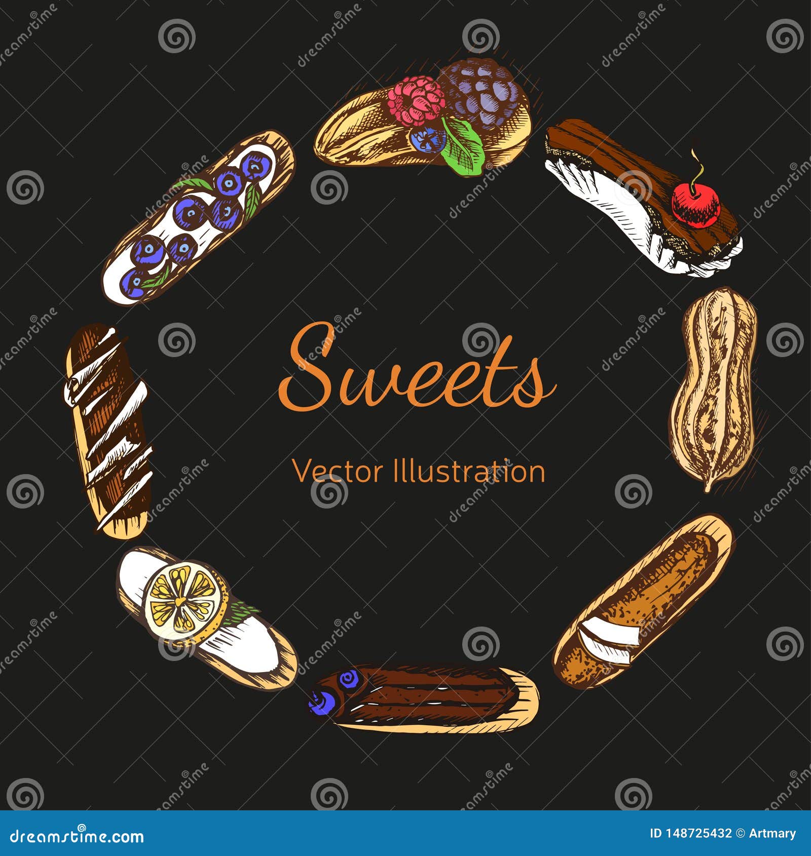 Vector Illustration Sketch Eclair. Card Menu Profiterole Stock ...