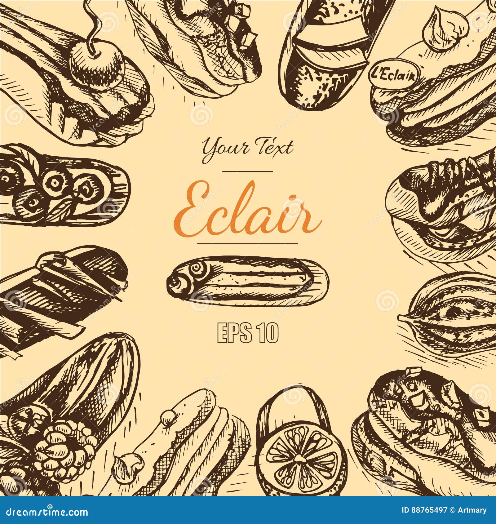 Vector Illustration Sketch Eclair. Card Menu Profiterole Stock ...