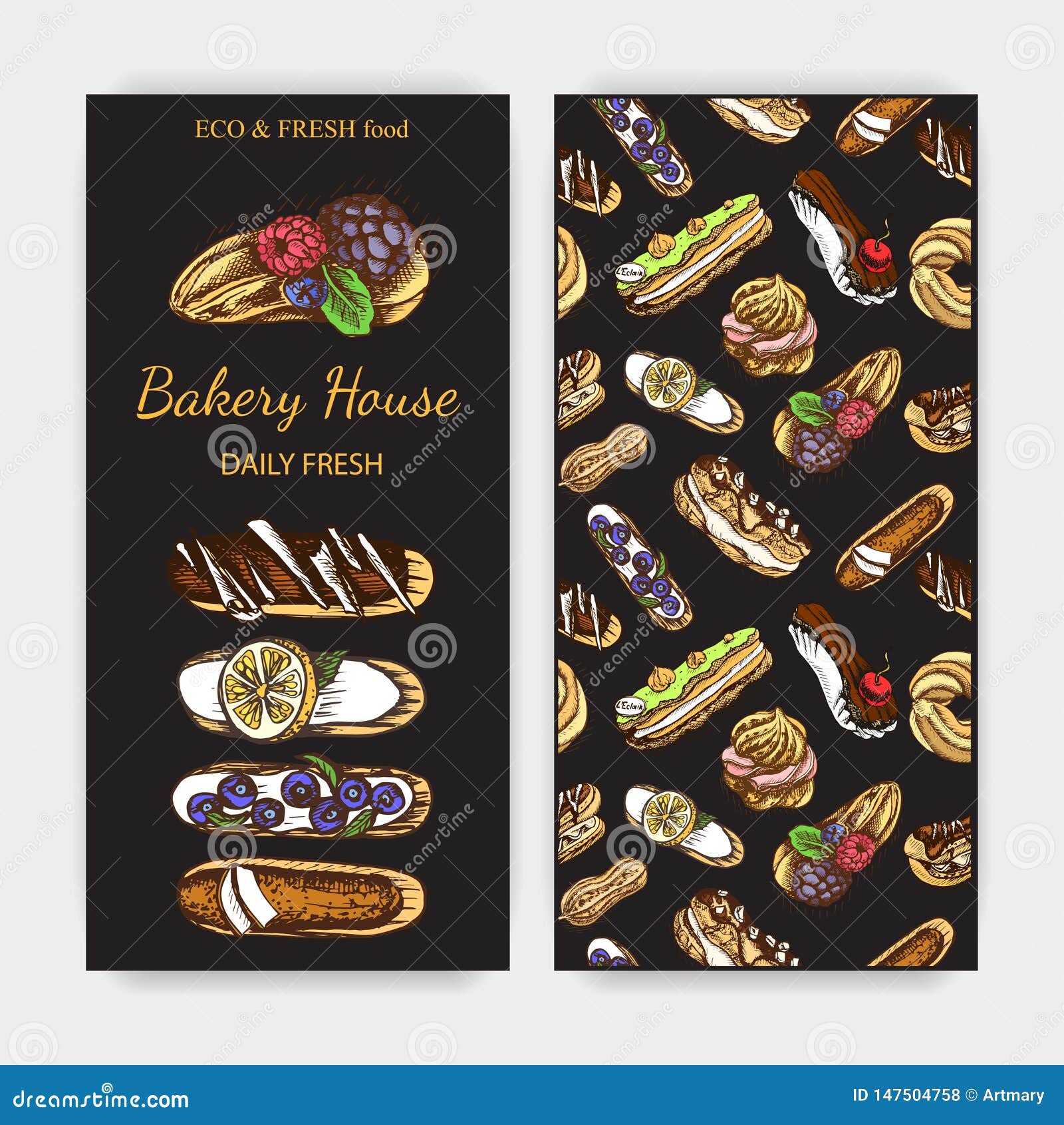 Vector Illustration Sketch Eclair. Card Menu Profiterole Stock ...