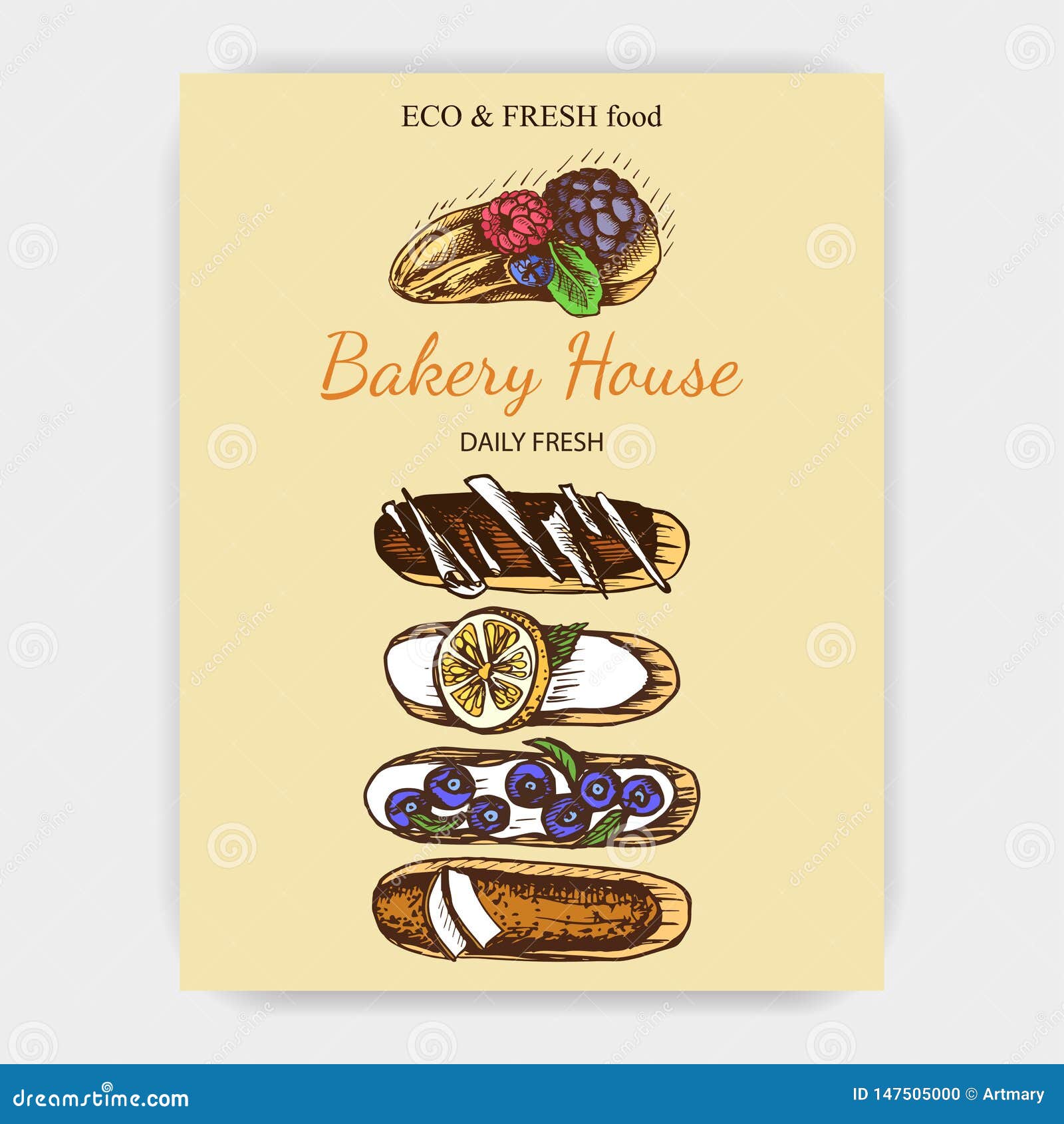 Vector Illustration Sketch Eclair. Card Menu Profiterole Stock ...